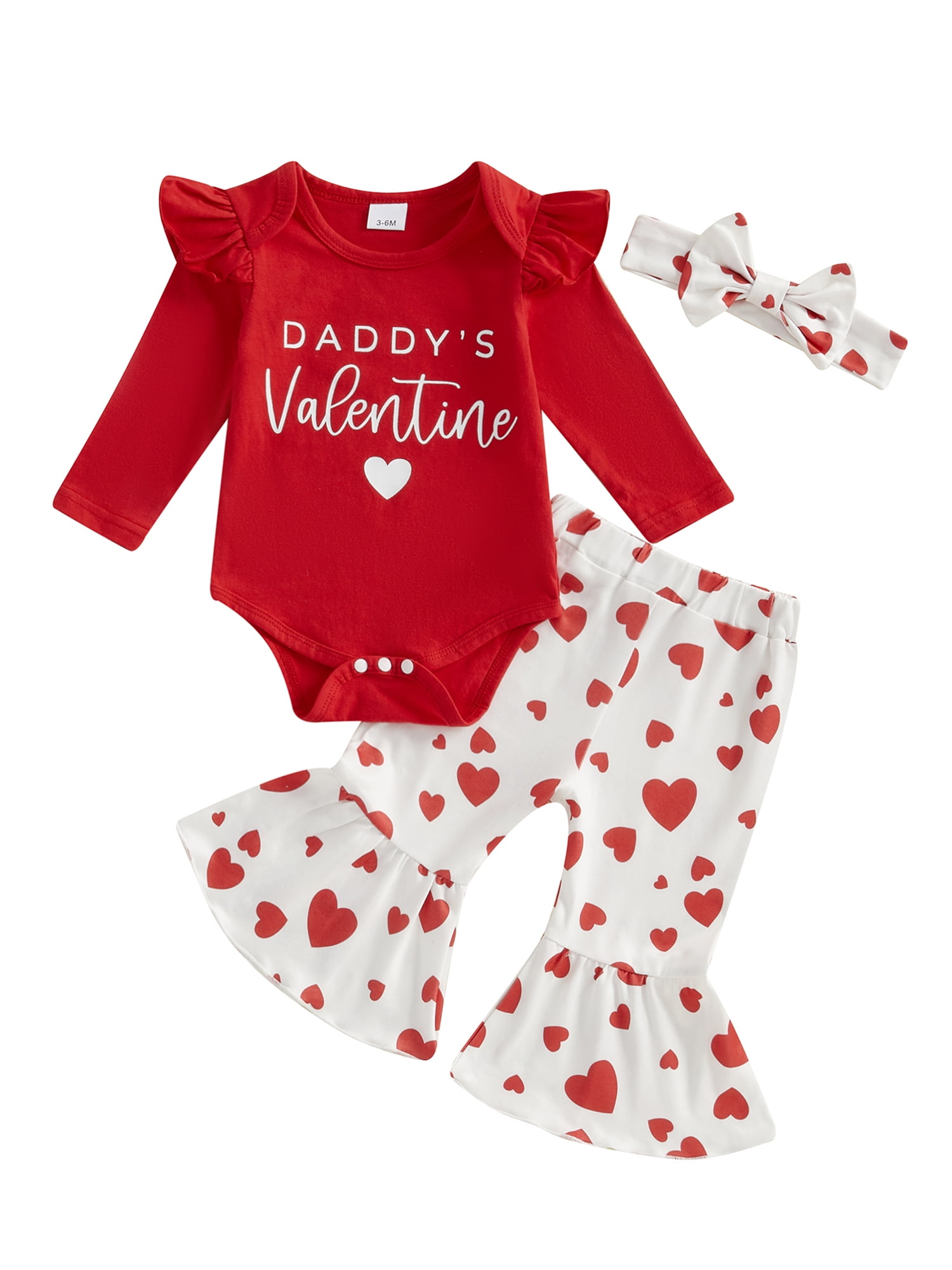 aturustex Infant Baby Girls 3pcs Valentine Pants Outfits 0 3M 6M 12M 18M Newborn Flying Sleeve ...
