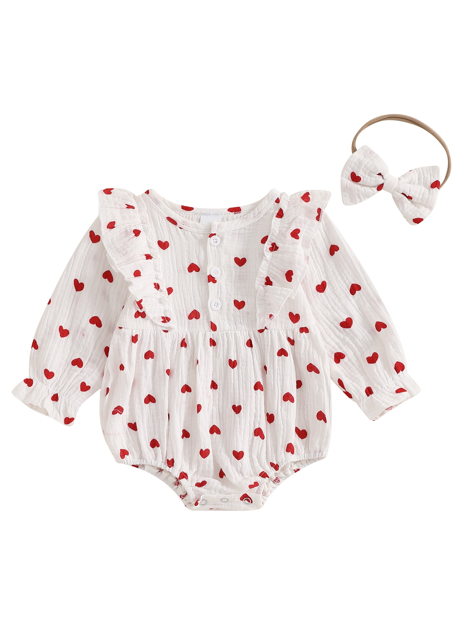 aturustex Infant Baby Girls Valentine's Day Rompers 0 3M 6M 12M 18M Newborn Heart Print Bubble ...