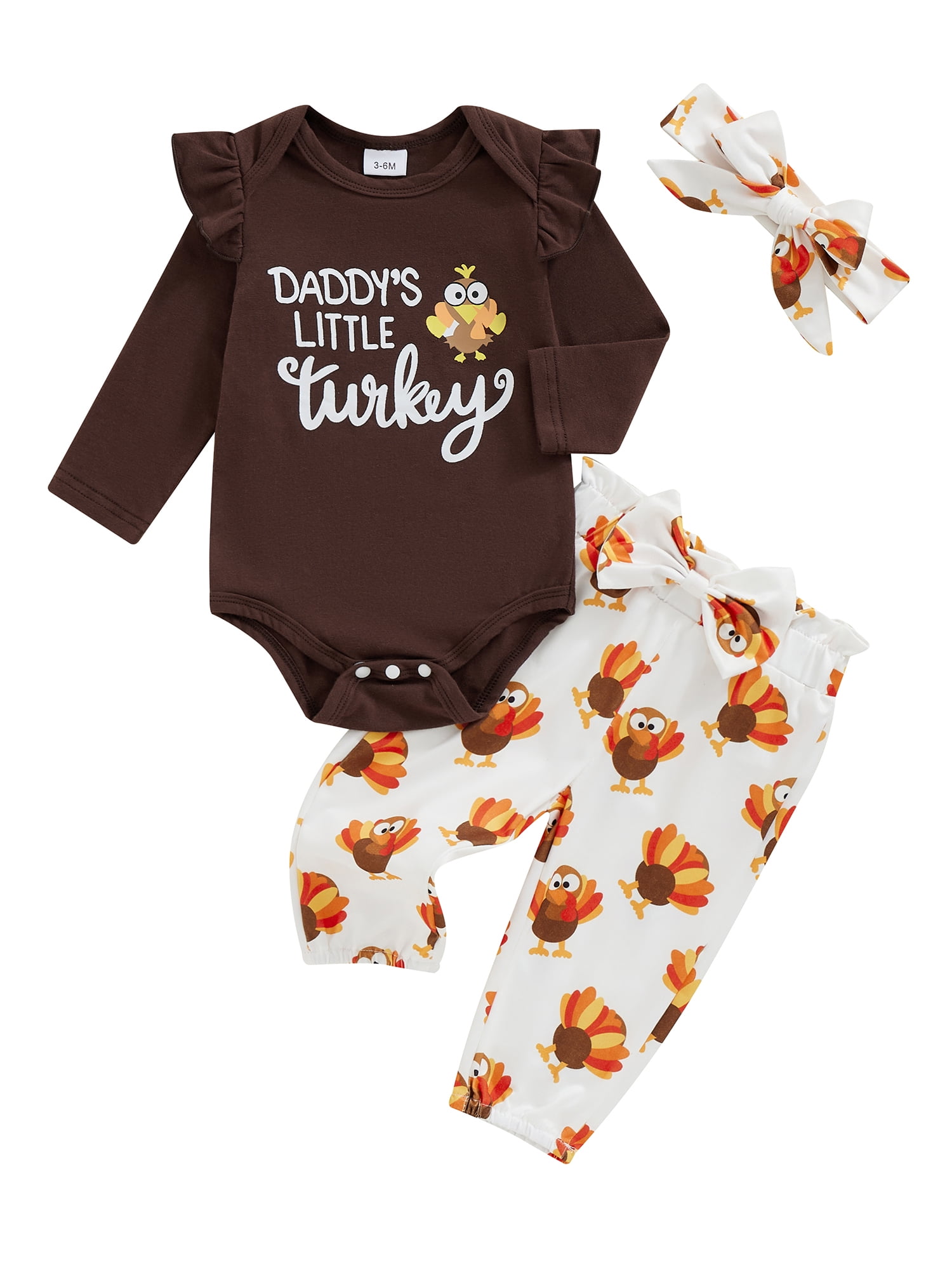 aturustex Infant Girls 3Pcs Thanksgiving Outfits 0 3M 6M 12M 18M Newborn Long Sleeve Romper Crew ...