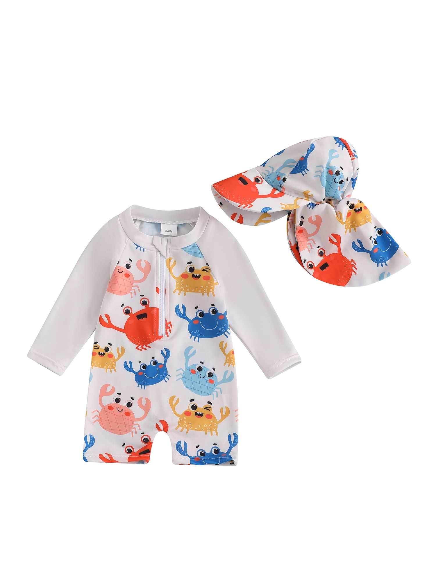 aturustex Little Boys Girls Rash Guard Swimsuit with Hat 3M 6M 12M 18M 2T 3T Toddler Baby 2Pcs ...