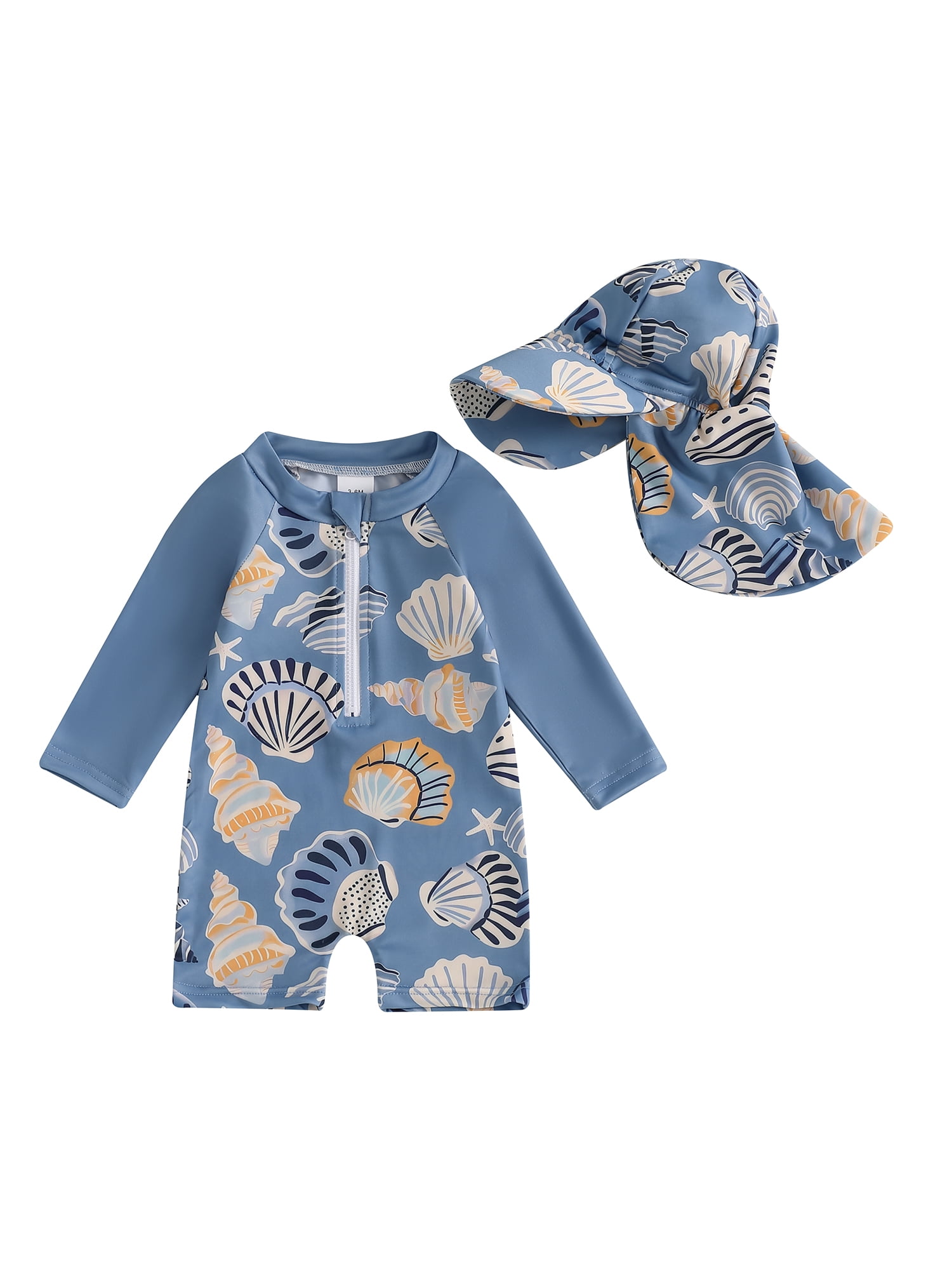 aturustex Little Boys Girls Rash Guard Swimsuit with Hat 3M 6M 12M 18M 2T 3T Toddler Baby 2Pcs ...