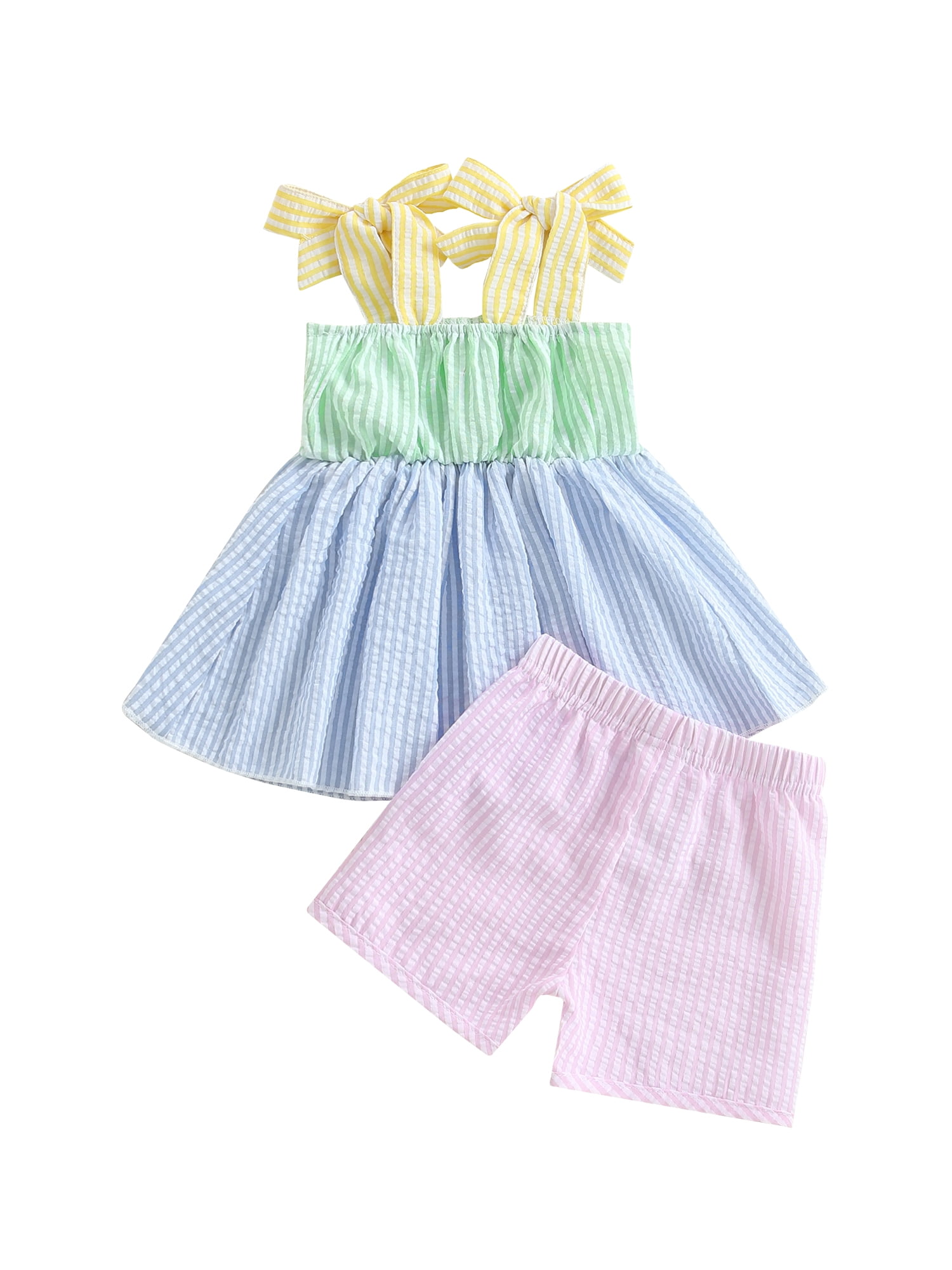 aturustex Little Girl 2Pcs Shorts Outfits 6M 12M 18M 2T 3T Toddler Baby Stripe Print Vests ...