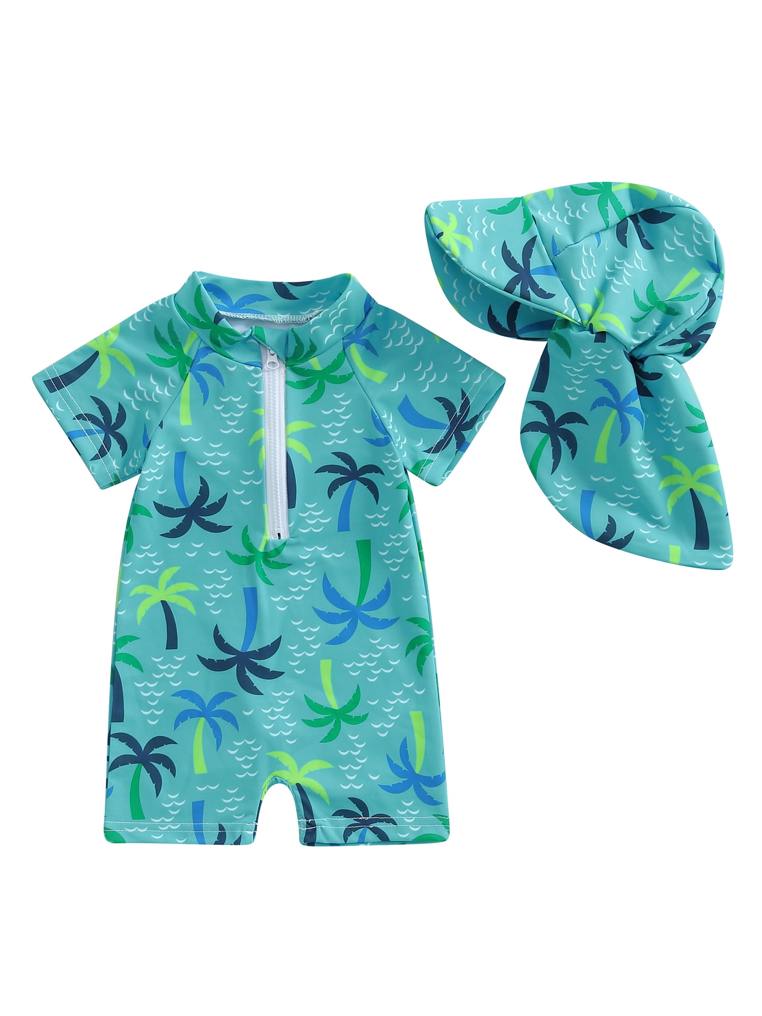 aturustex Little Girl Non-Pilling Rash Guard Swimsuit with Sunhat 6M ...