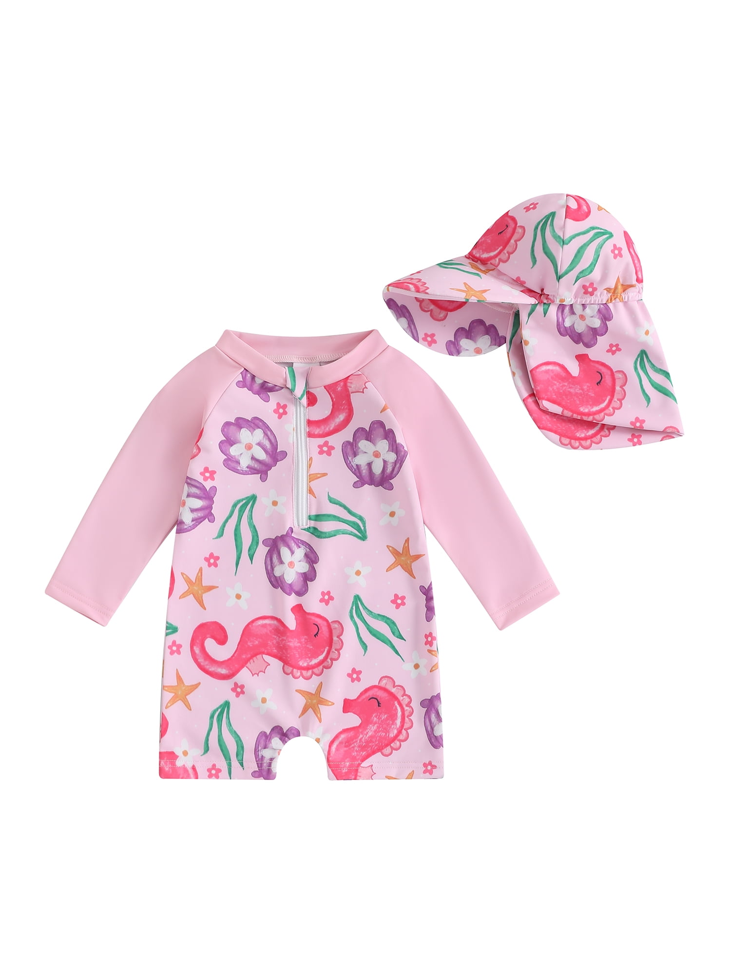 aturustex Little Girl Rash Guard Swimsuit with Hat 6M 12M 18M 2T 3T 4T 5T Toddler Floral Print ...