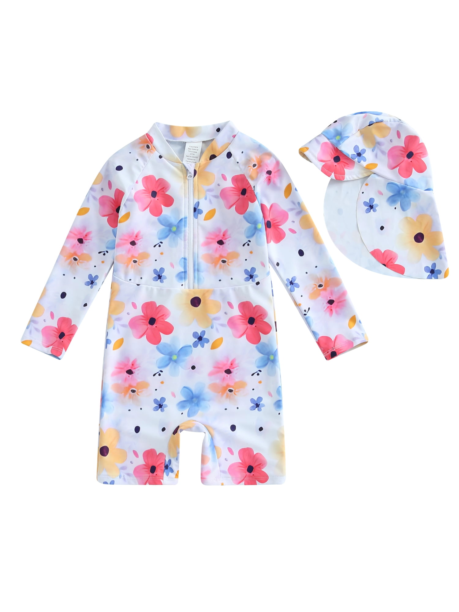 aturustex Little Girl Rash Guard Swimsuit with Hat Outfits 3T-7T Toddler Baby Floral Print ...