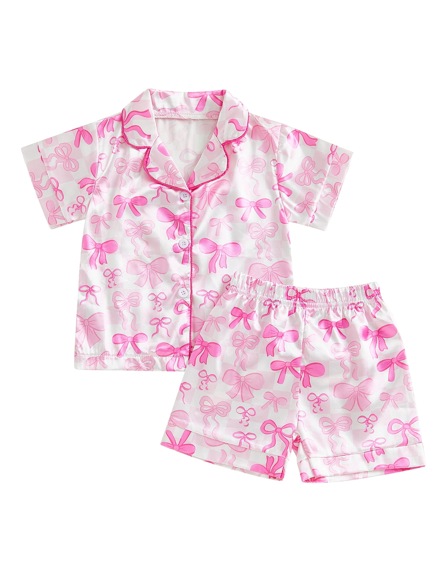 aturustex Little Girl Summer Satin Pajamas Outfits 6M 12M 18M 2T 3T 4T Toddler Baby Bow/Bear ...