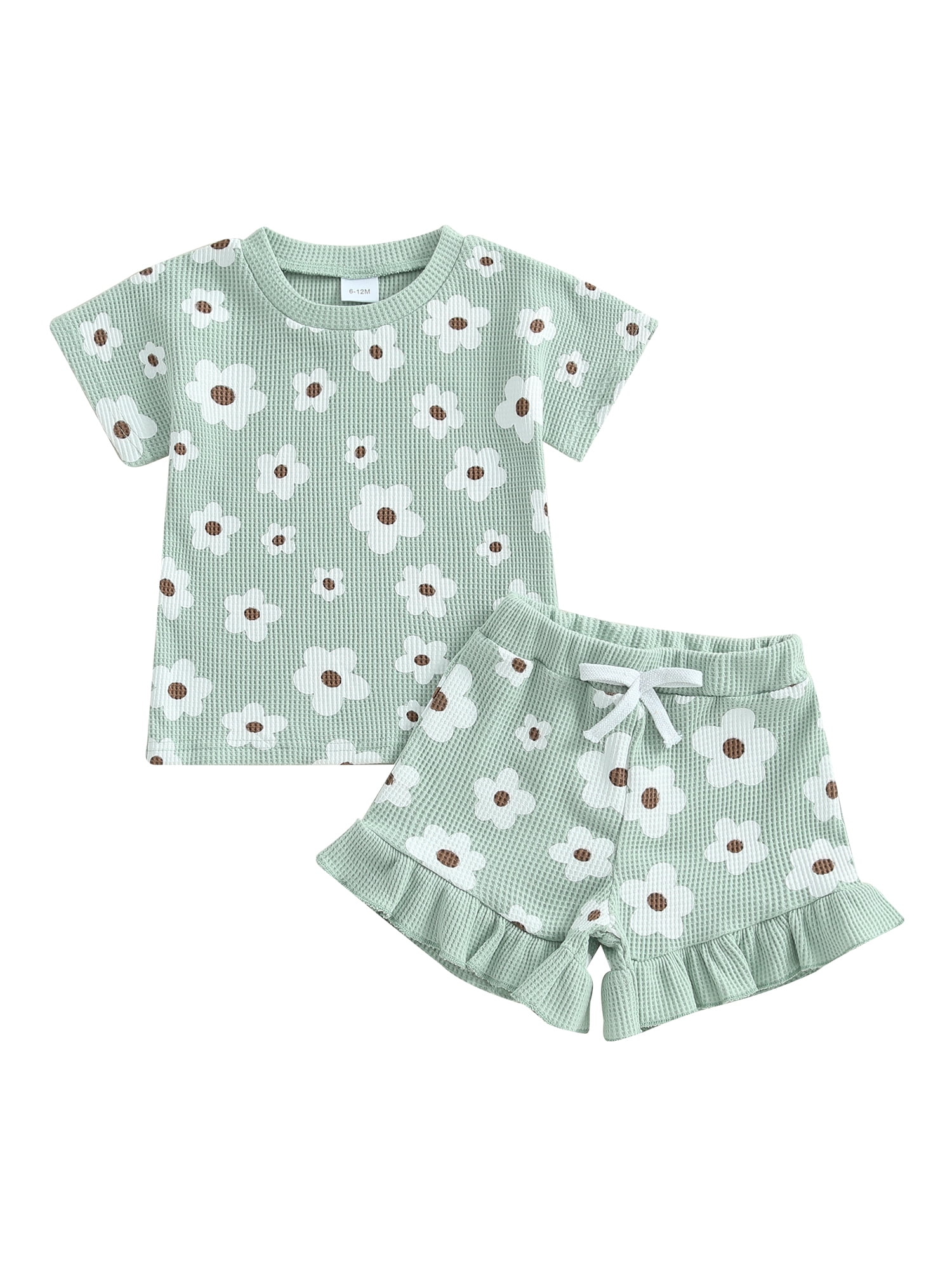 aturustex Little Girls 2Pcs Waffle Shorts Outfits 0 6M 12M 18M 2T 3T Toddler Baby Short Sleeve T ...