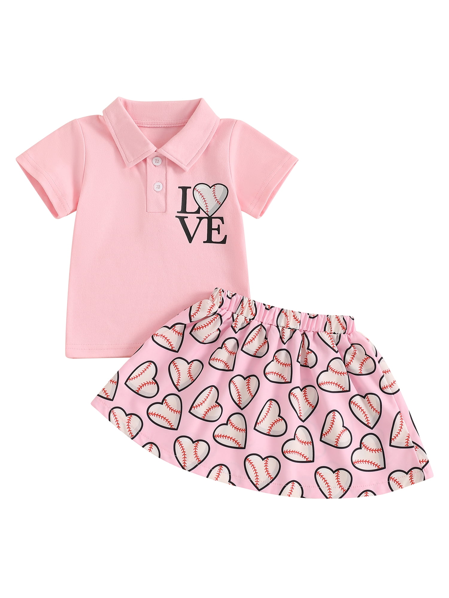 aturustex Little Girls 2pcs Baseball Skirt Outfits 6M 12M 18M 2T 3T 4T Toddler Short Sleeve T ...