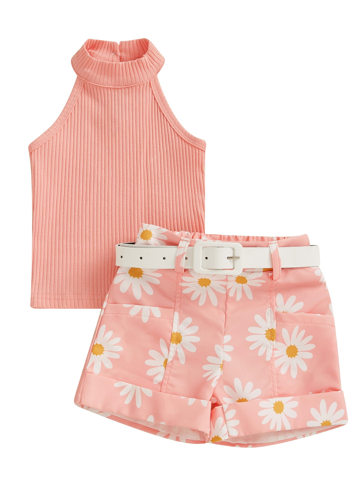 aturustex Little Girls 2pcs Shorts Outfits 6M 12M 18M 2T 3T 4T Toddler Baby Solid Ribbed Vests ...