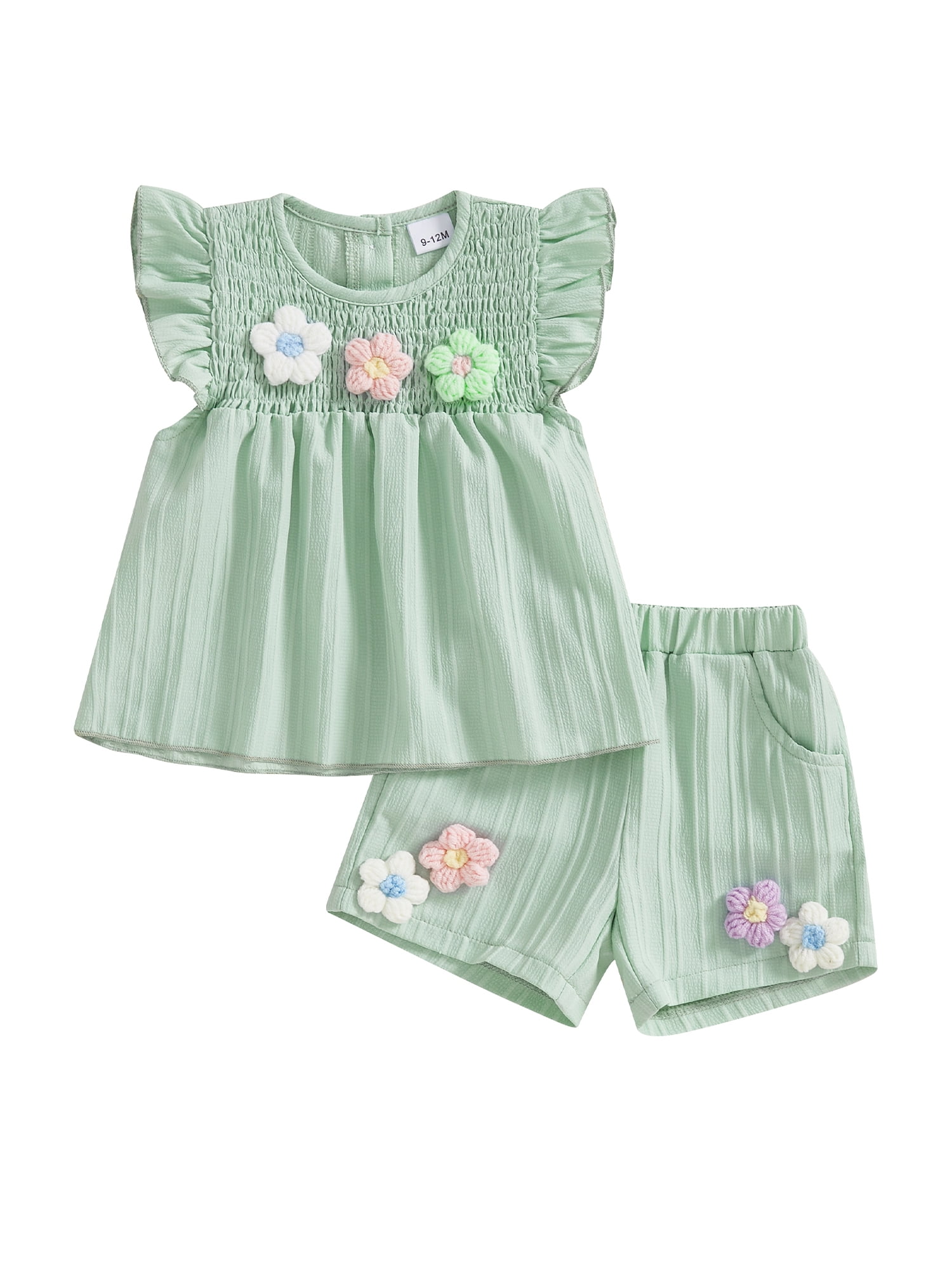 aturustex Little Girls 2pcs Shorts Outfits 9M 12M 18M 2T 3T 4T Toddler Baby Fly Sleeve T-shirts ...