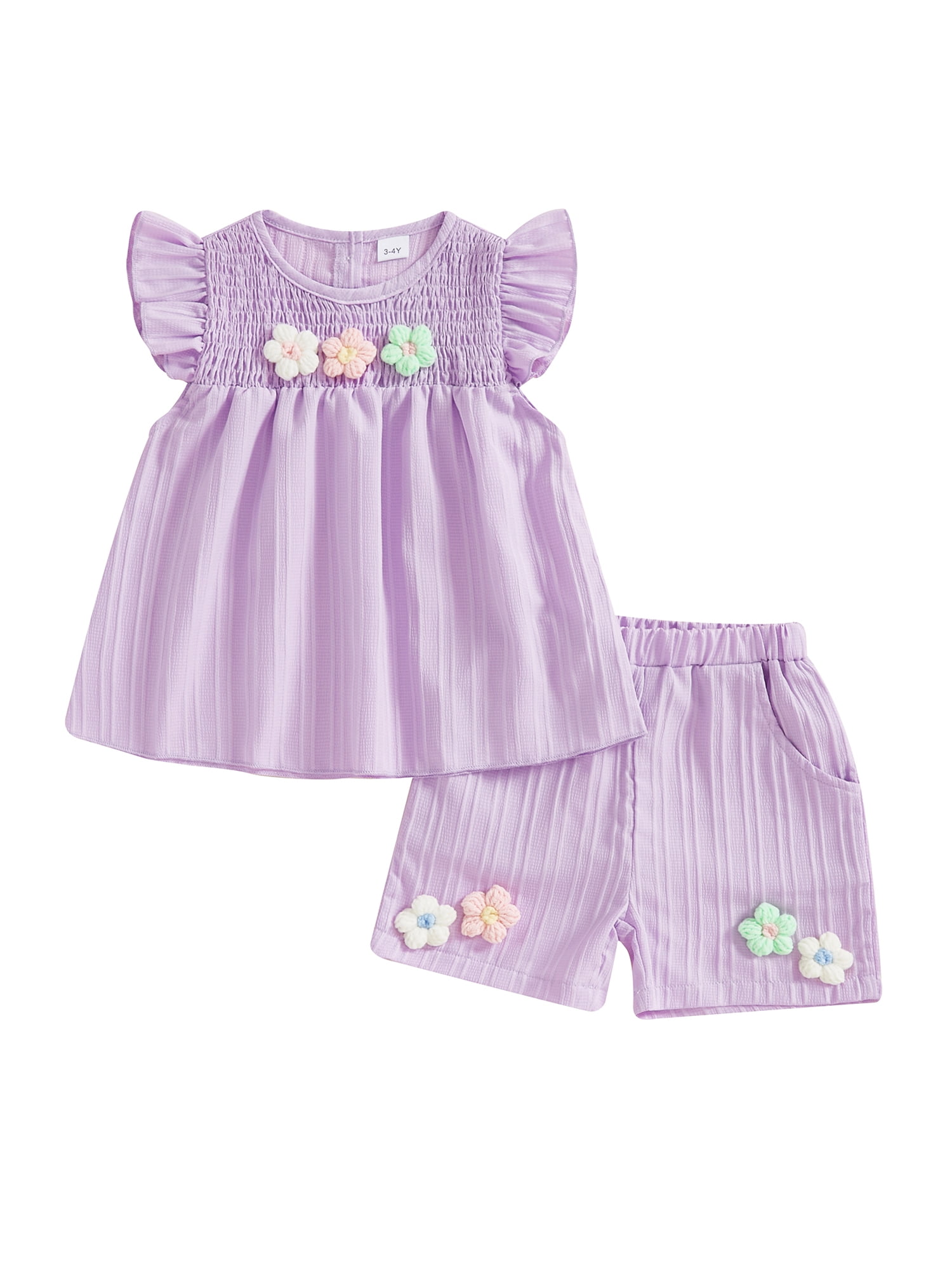 aturustex Little Girls 2pcs Shorts Outfits 9M 12M 18M 2T 3T 4T Toddler Baby Fly Sleeve T-shirts ...