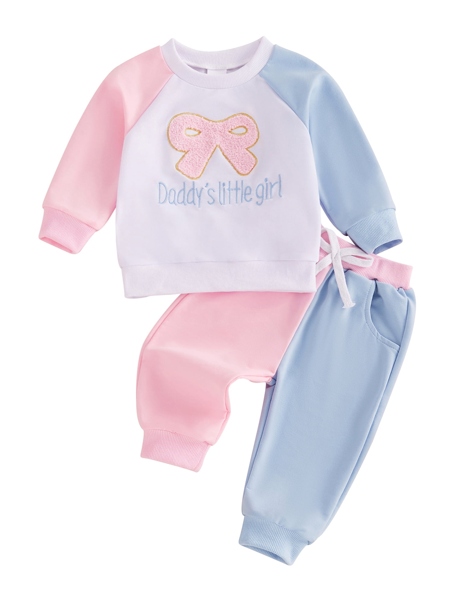 aturustex Little Girls 2pcs Tracksuits Outfits 6M 12M 18M 2T 3T 4T Toddler Bow Letter Embroidery ...