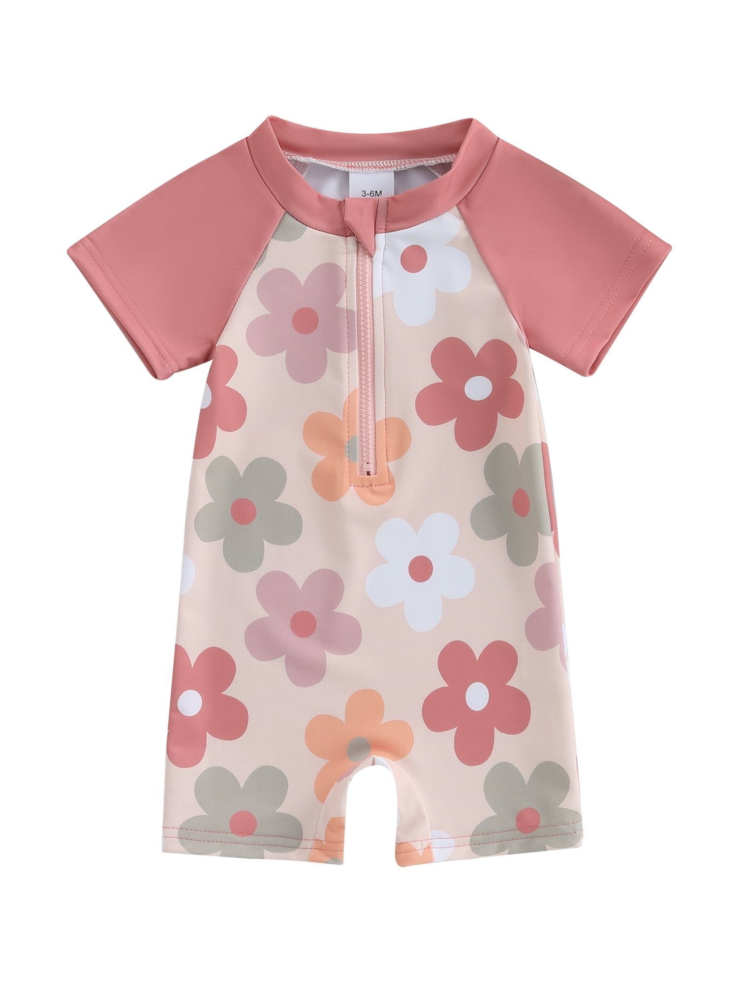 aturustex Little Girls Rash Guard Swimsuit 0-5T Toddler Baby Zip Up Swimwears Set Infant Flower ...