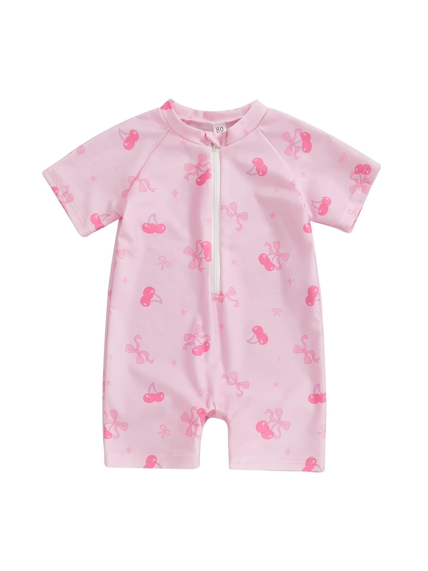 aturustex Little Girls Rash Guard Swimsuit 0 6M 12M 18M 2T 3T Toddler Cherry/Bow Print Zipper ...