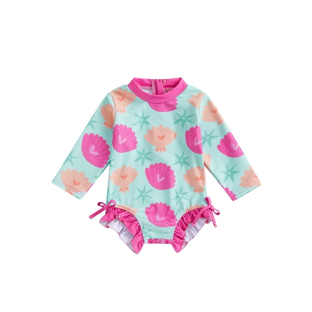 aturustex Little Girls Rash Guard Swimsuit Rompers Toddler Long Sleeve Bodysuits Swimwear Infant ...