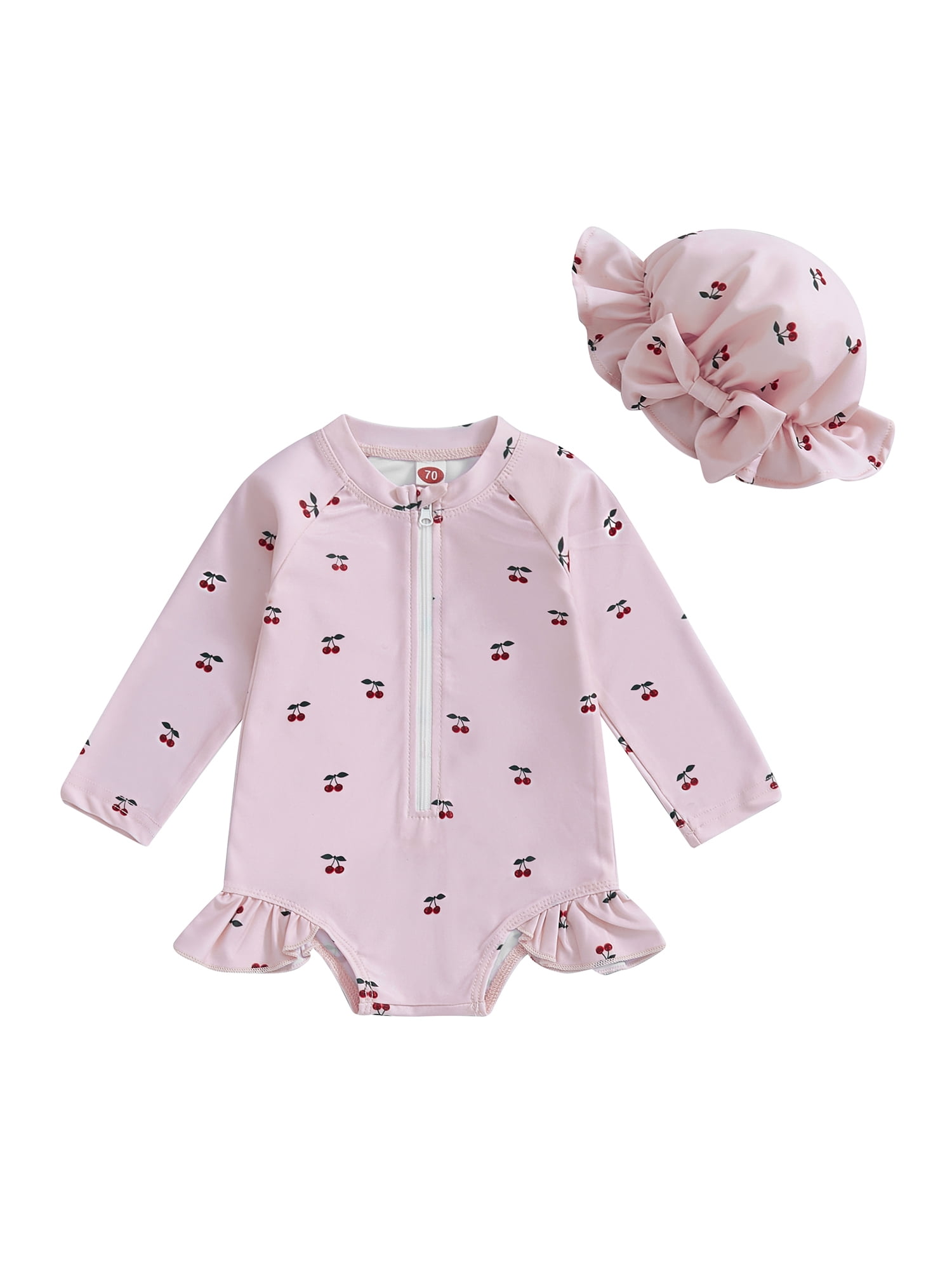 aturustex Little Girls Rash Guard Swimsuit with Sun Hat Outfits 3M 6M 12M 18M 2T 3T Toddler Baby ...