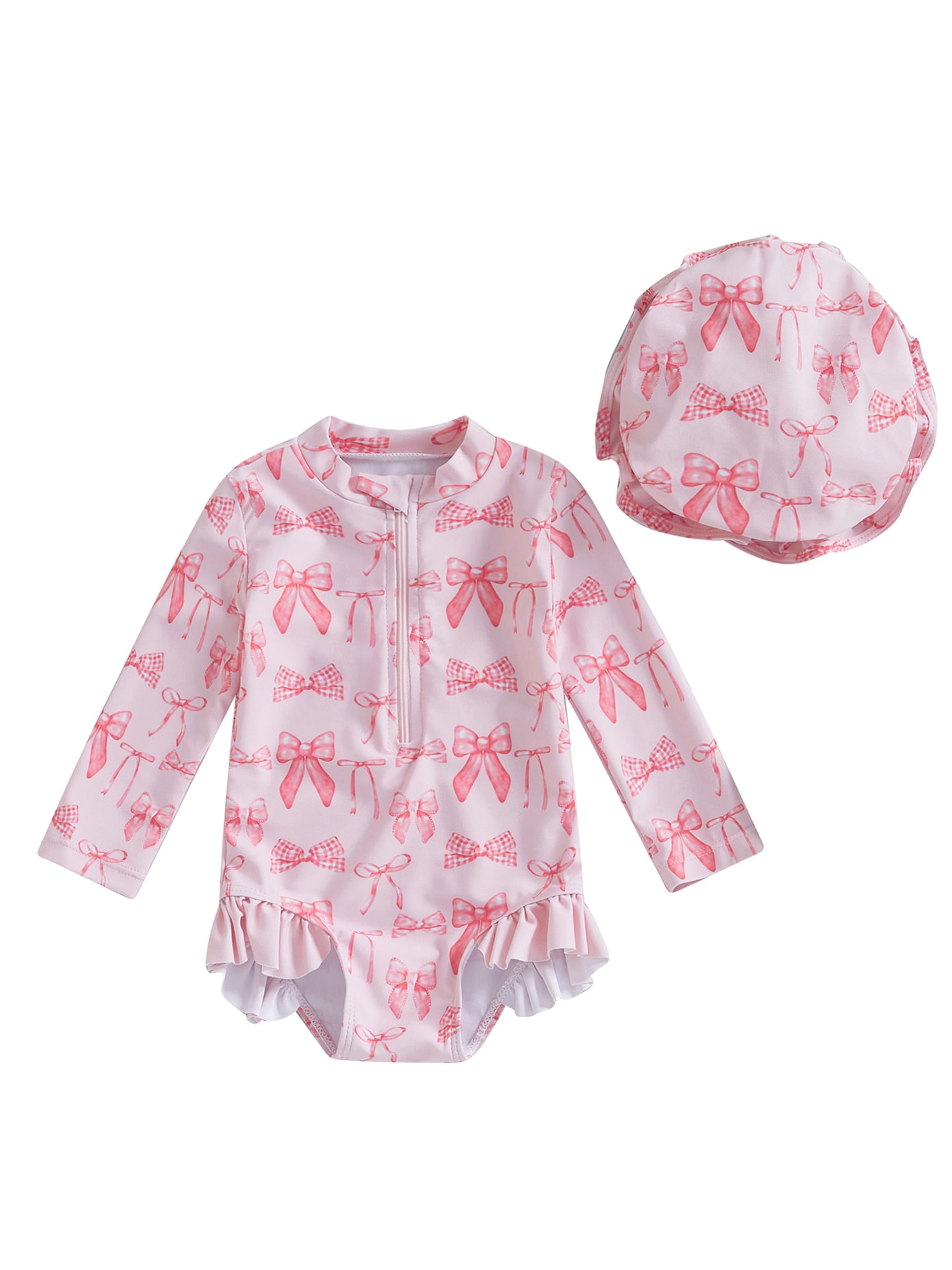 aturustex Little Girls Rash Guard Zipper Swimsuit Romper 0 3M 6M 12M 18M 2T 3T Toddler Baby Bow ...