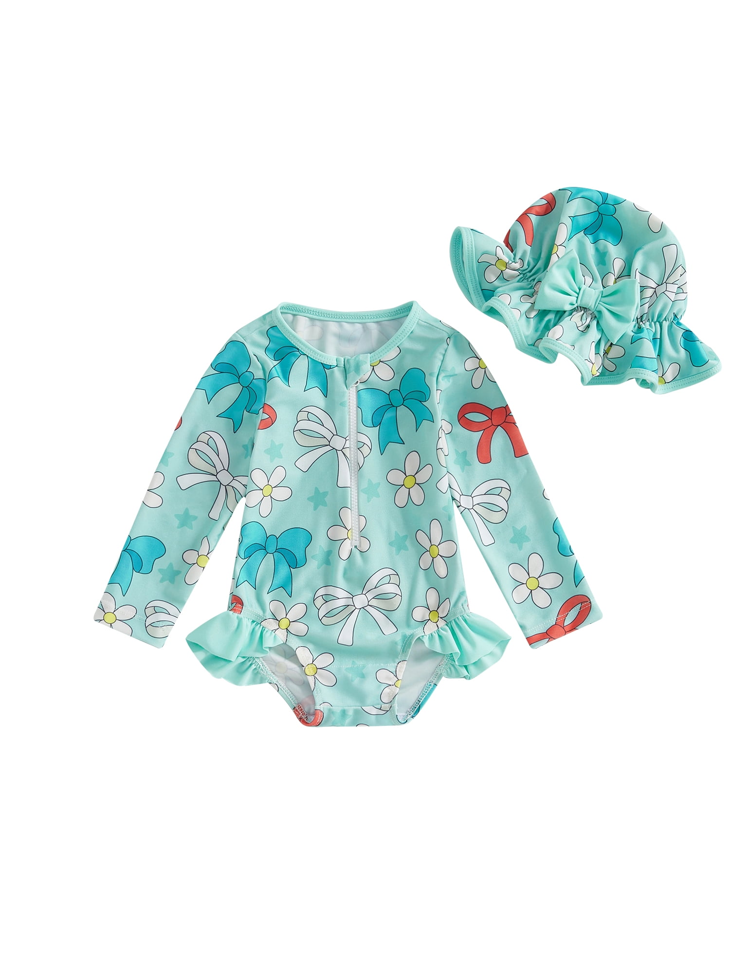 aturustex Little Girls Rash Guard Zipper Swimsuit Romper 6M 12M 18M 2T 3T 4T 5T Toddler Baby Bow ...