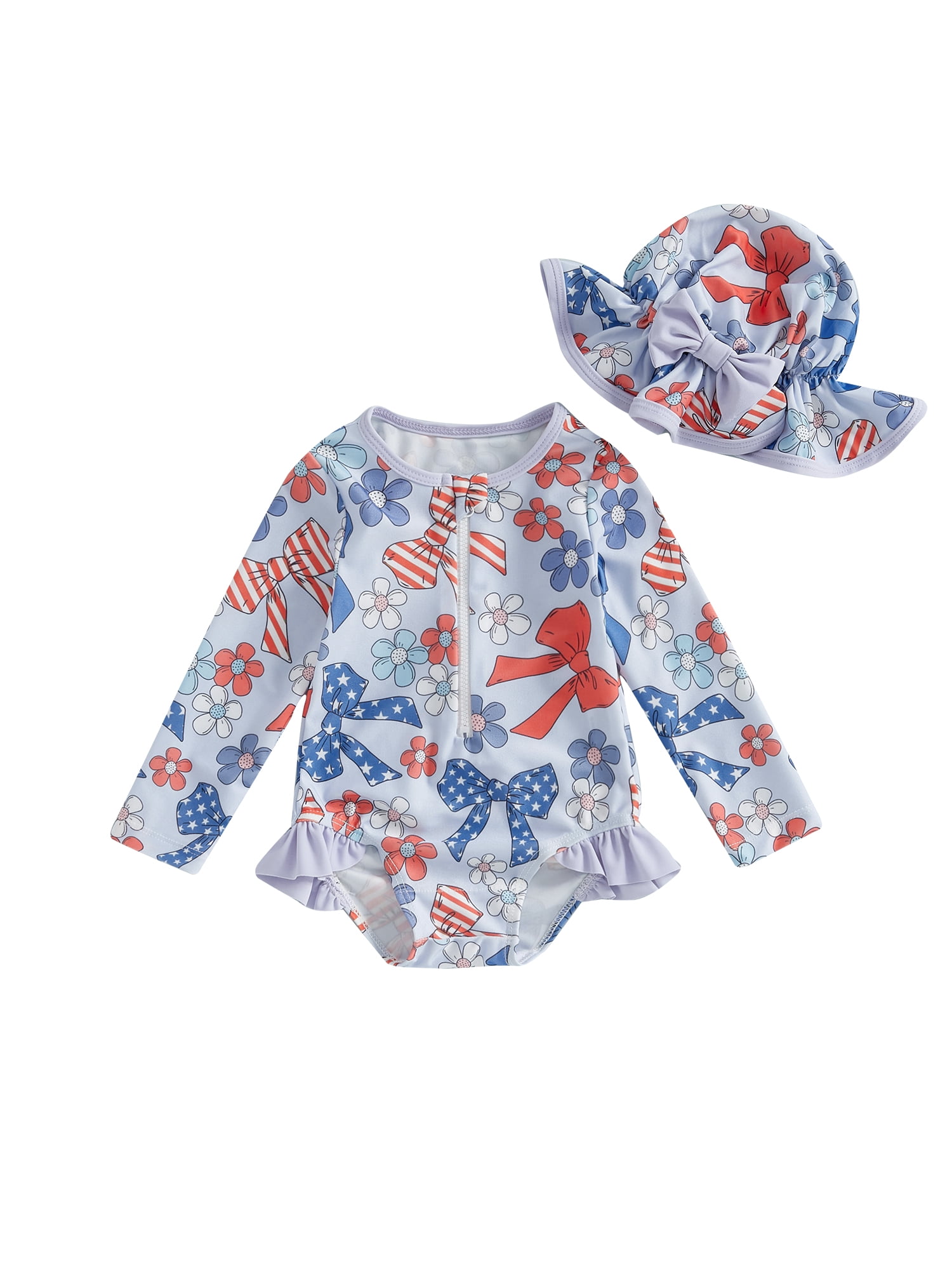 aturustex Little Girls Rash Guard Zipper Swimsuit Romper 6M 12M 18M 2T 3T 4T 5T Toddler Baby Bow ...