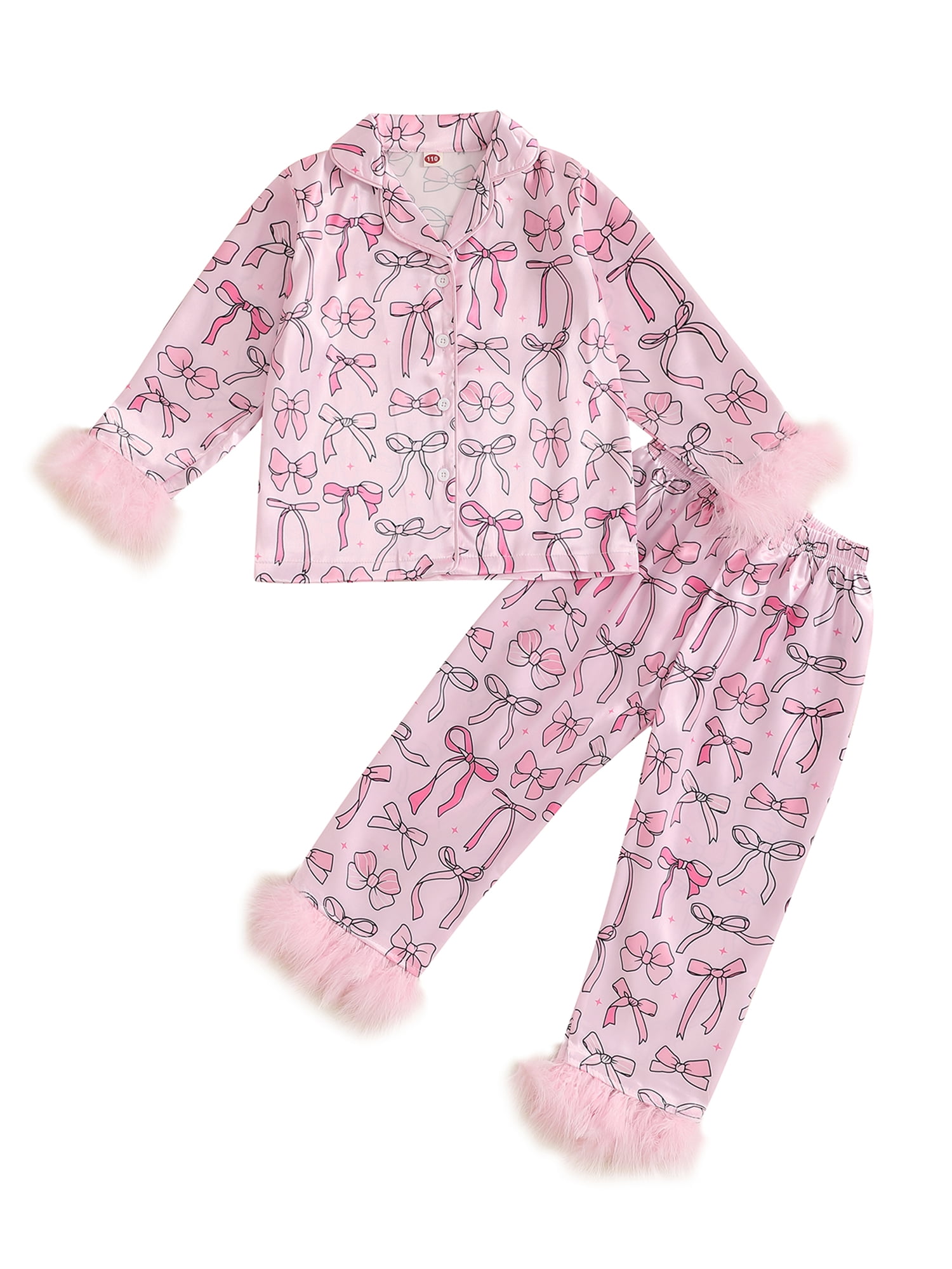 aturustex Little Girls Satin Pajamas Outfits 1T-7T Toddler Baby Bow ...