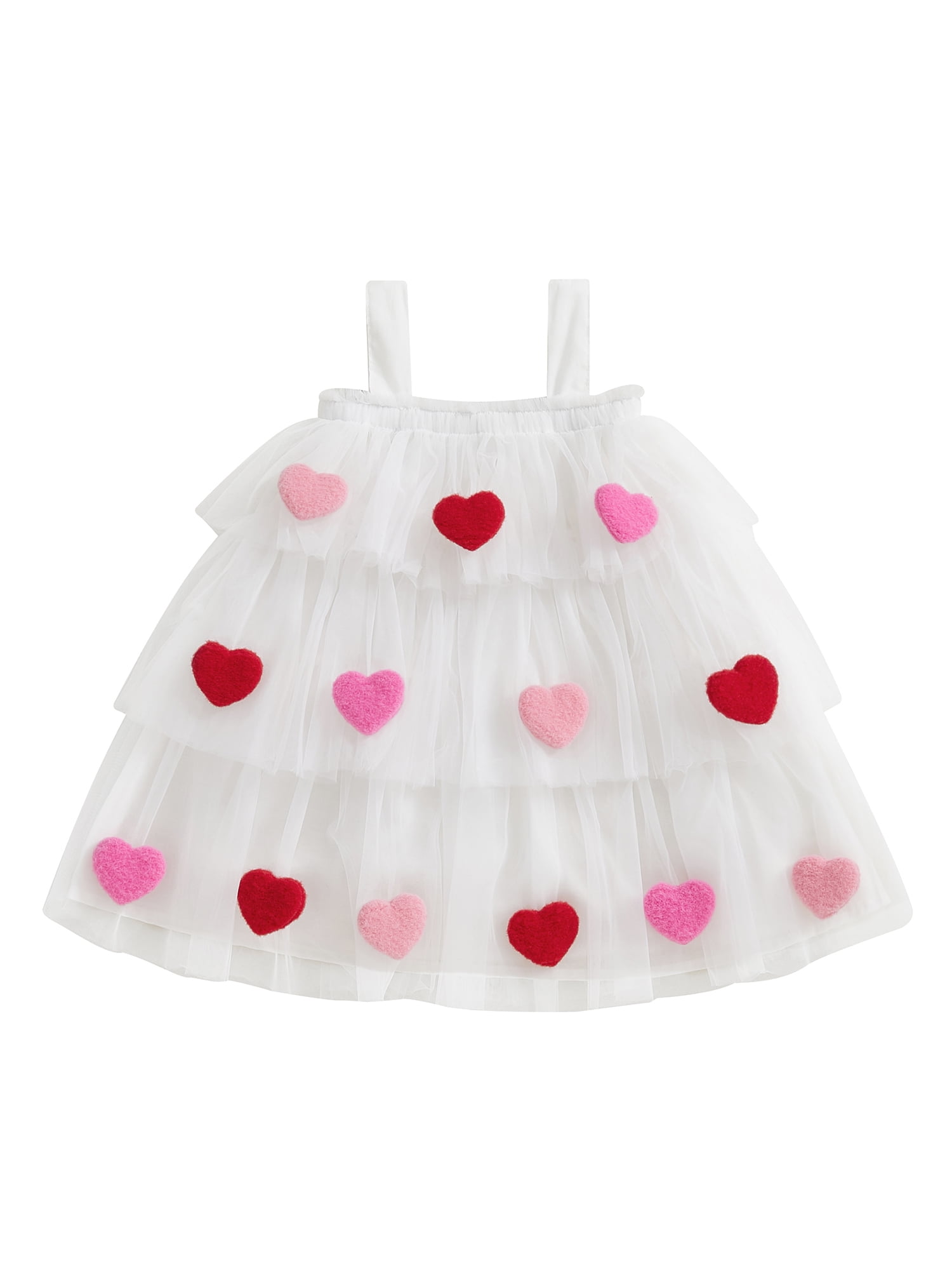 aturustex Little Girls Valentine's Day Overall Dress 1T-9T Toddler Baby 3D Heart Tiered Tulle ...