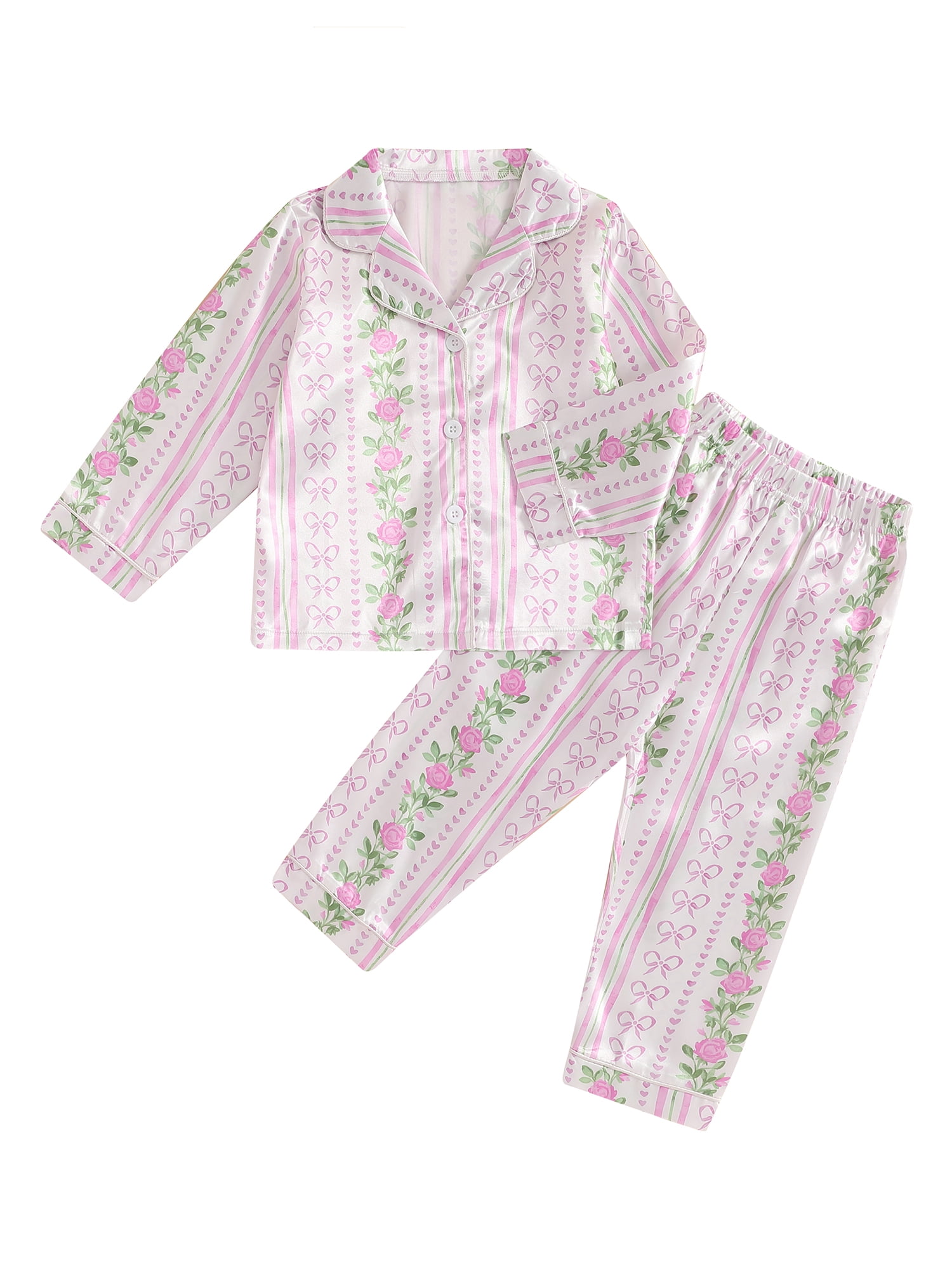 aturustex Little Girls Valentine's Day Satin Pajamas Outfits 1T 2T 3T 4T 5T 6T Toddler Baby Bow ...