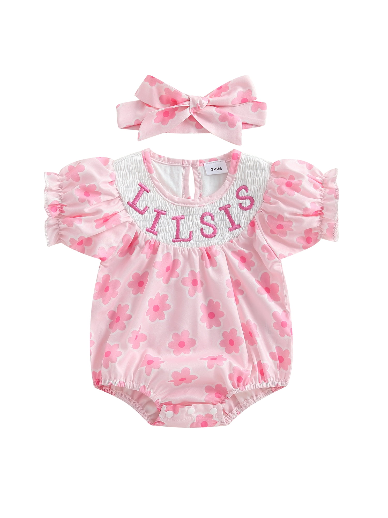 aturustex Toddler Baby Girl Bubble Romper 0 3M 6M 12M 18M Infant Floral Pint Babydoll Bodysuits ...