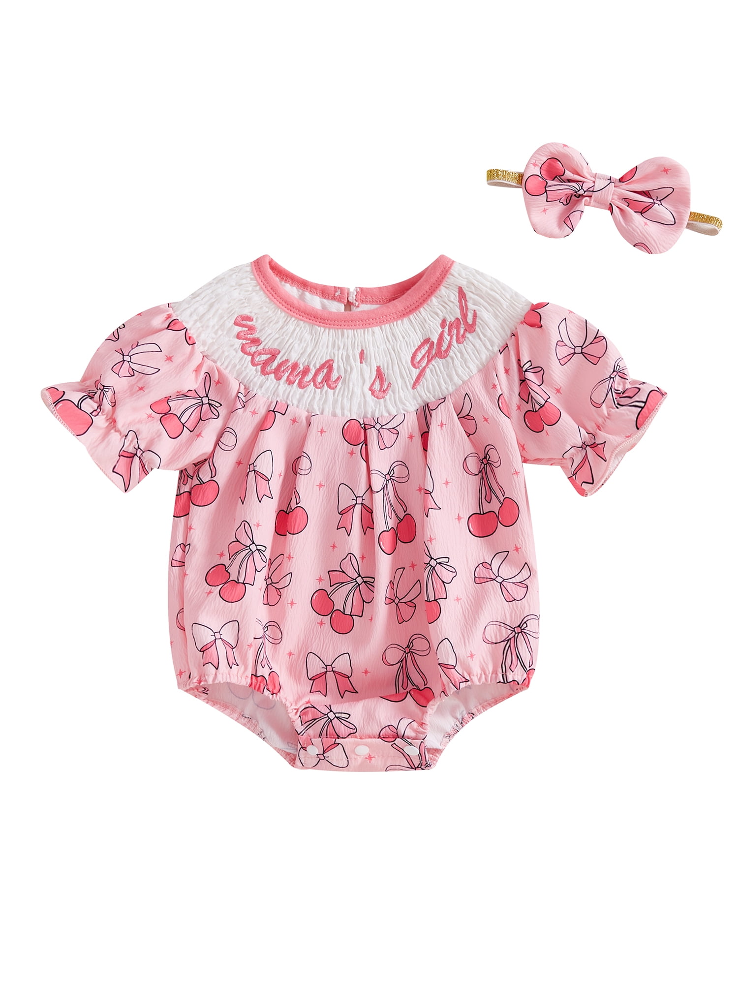 aturustex Toddler Baby Girl Bubble Romper Outfits 0-18M Infant Cherry ...