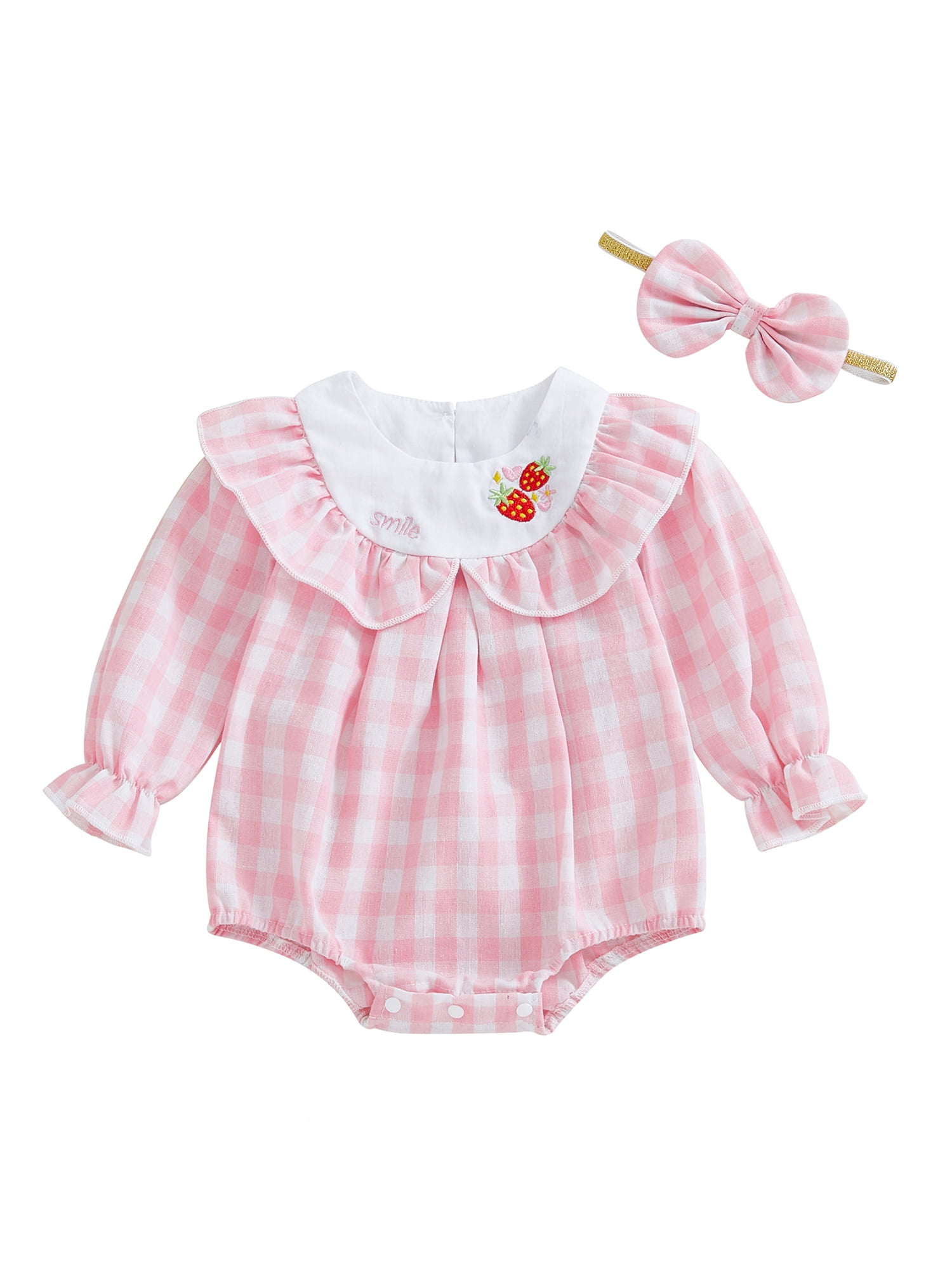 aturustex Toddler Baby Girl Bubble Romper Outfits 0-18M Infant Ruffled Plaid Babydoll Bodysuits ...