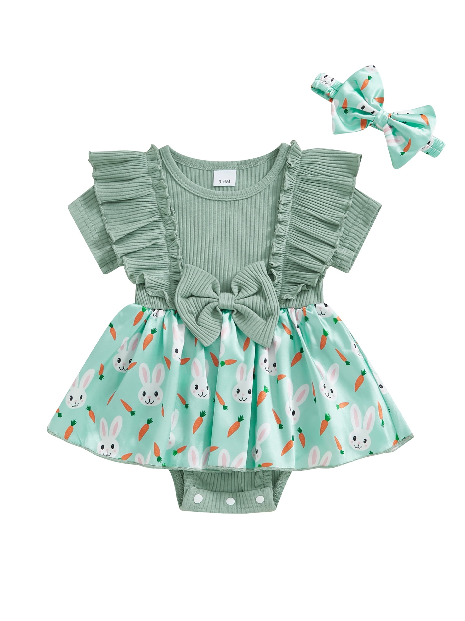 aturustex Toddler Baby Girl Easter Romper Dress Outfits 0 3M 6M 12M 18M Infant Short Sleeve ...