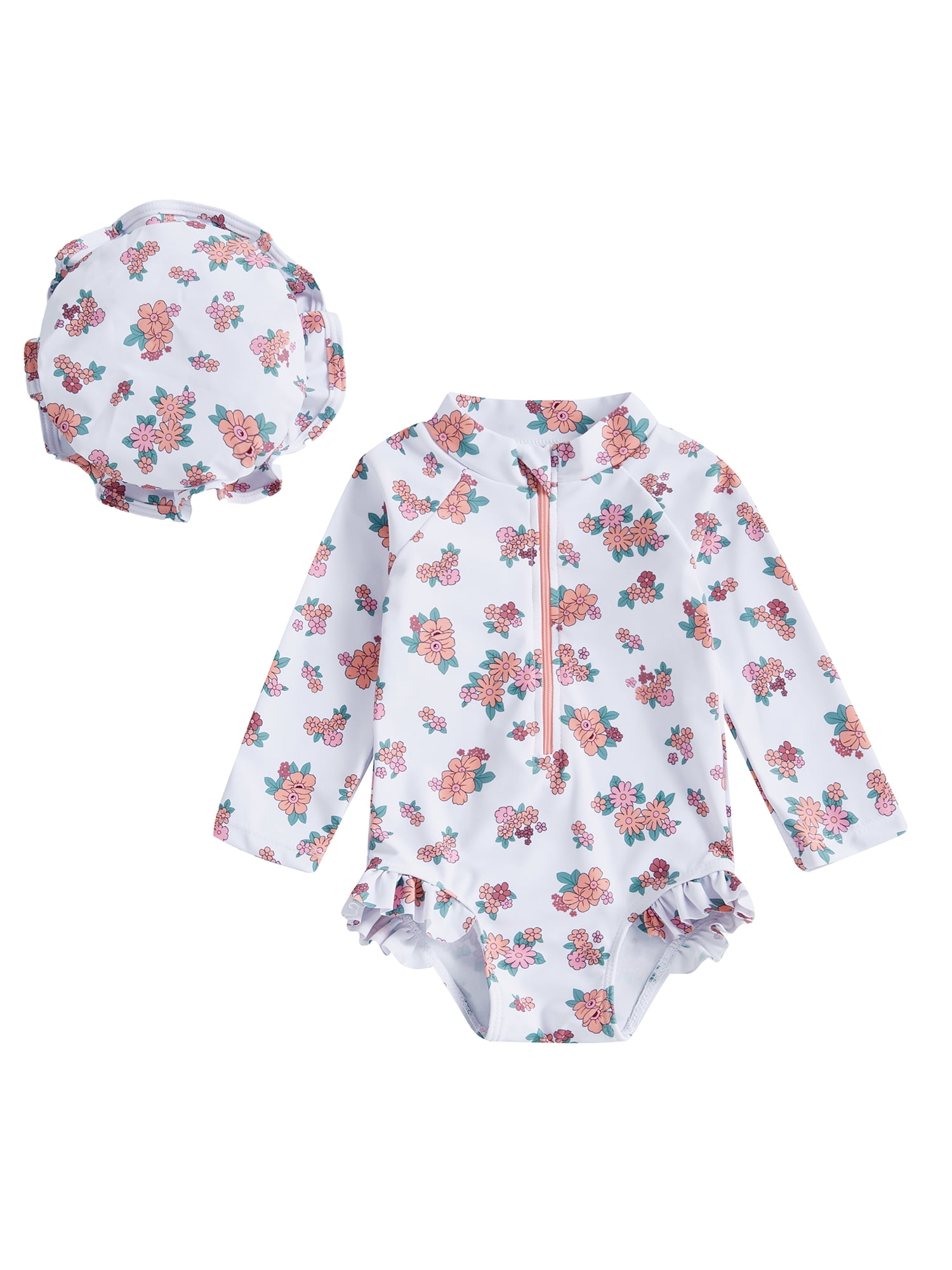 aturustex Toddler Baby Girl Rash Guard Swimsuit 0 3M 6M 12M 18M 24M Infant Floral Print Zip Up ...