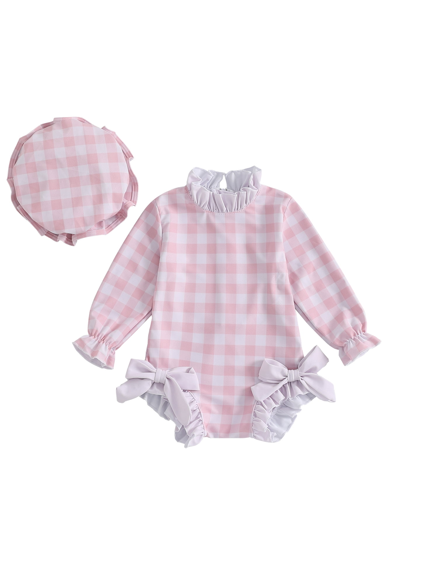 aturustex Toddler Baby Girl Rash Guard Swimsuit 0 3M 6M 12M 18M 24M Infant Plaid Print Zip Up ...