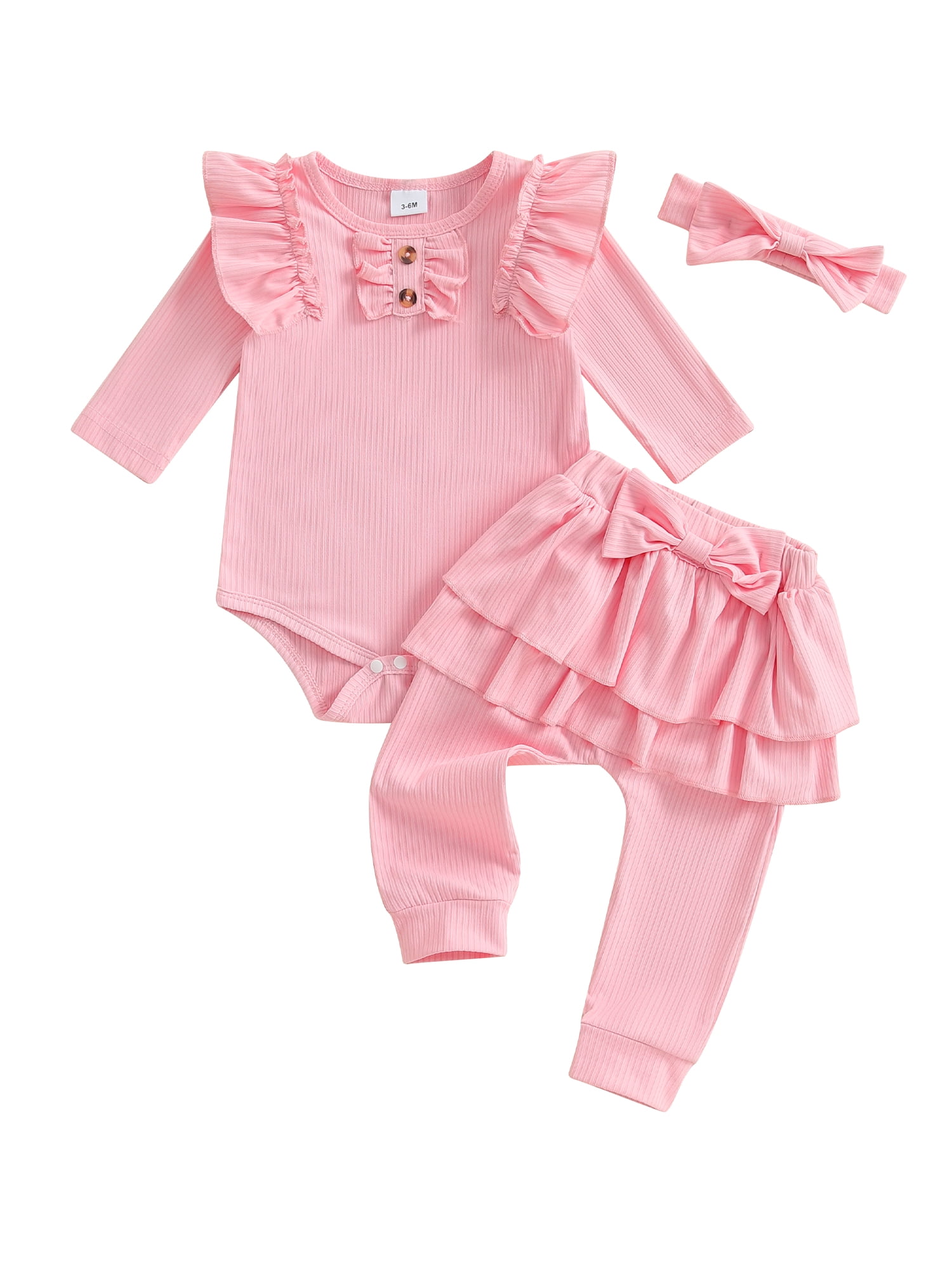 aturustex Toddler Baby Girls 3Pcs Rompers Outfits 1M-18M Infant Ribbed ...