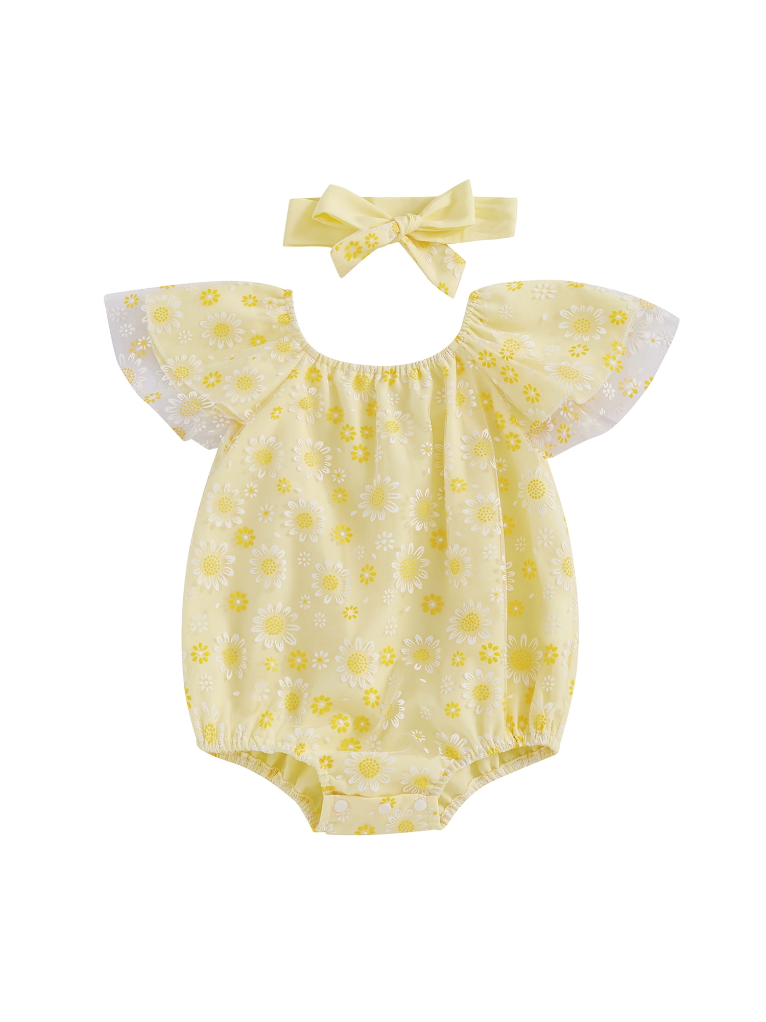 aturustex Toddler Baby Girls Bubble Rompers Outfits 0 3M 6M 12M 18M Infant Daisy Print Bodysuits ...