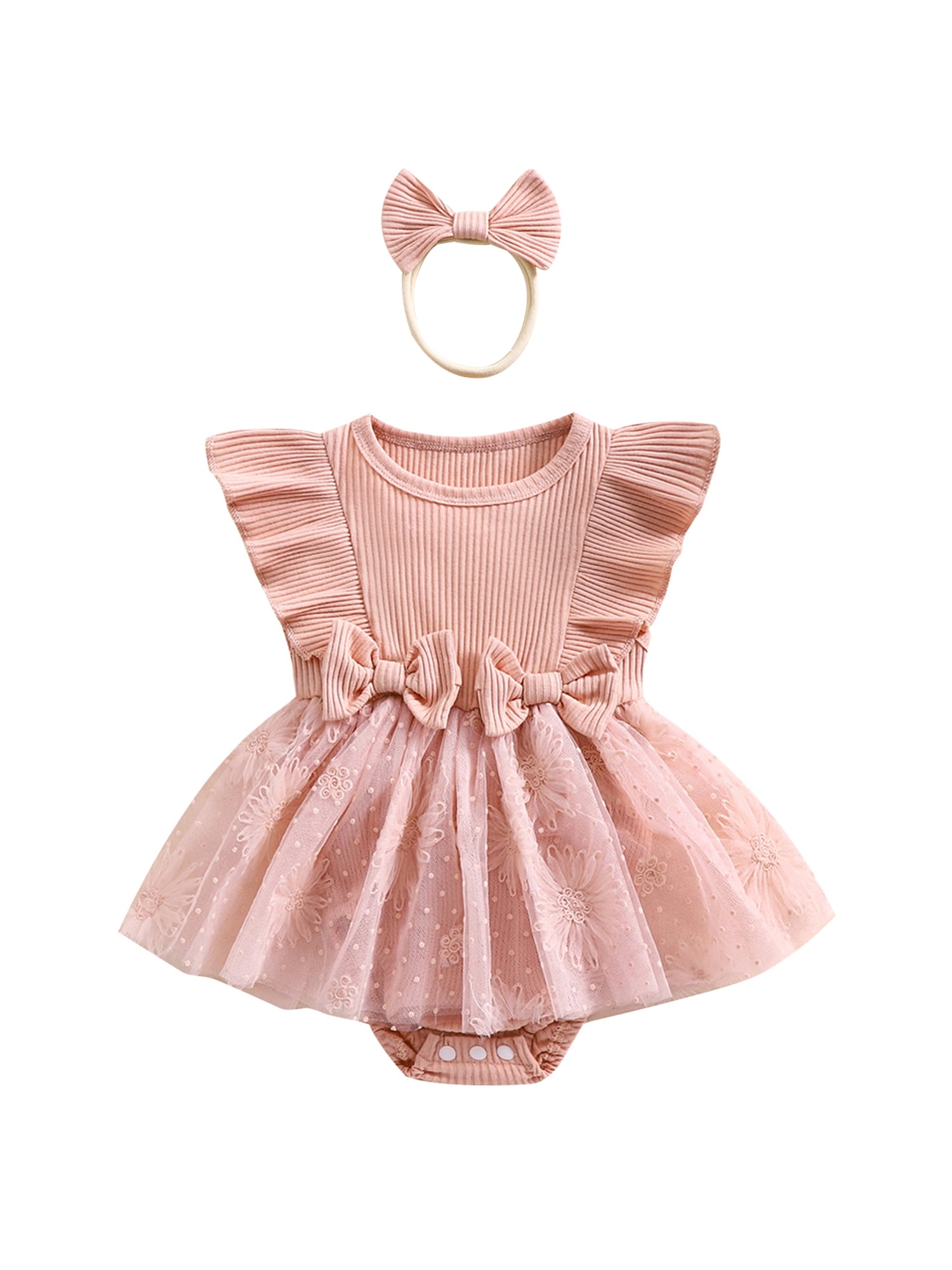 aturustex Toddler Baby Girls Ribbed Rompers Dress Outfits 0 3M 6M 12M ...