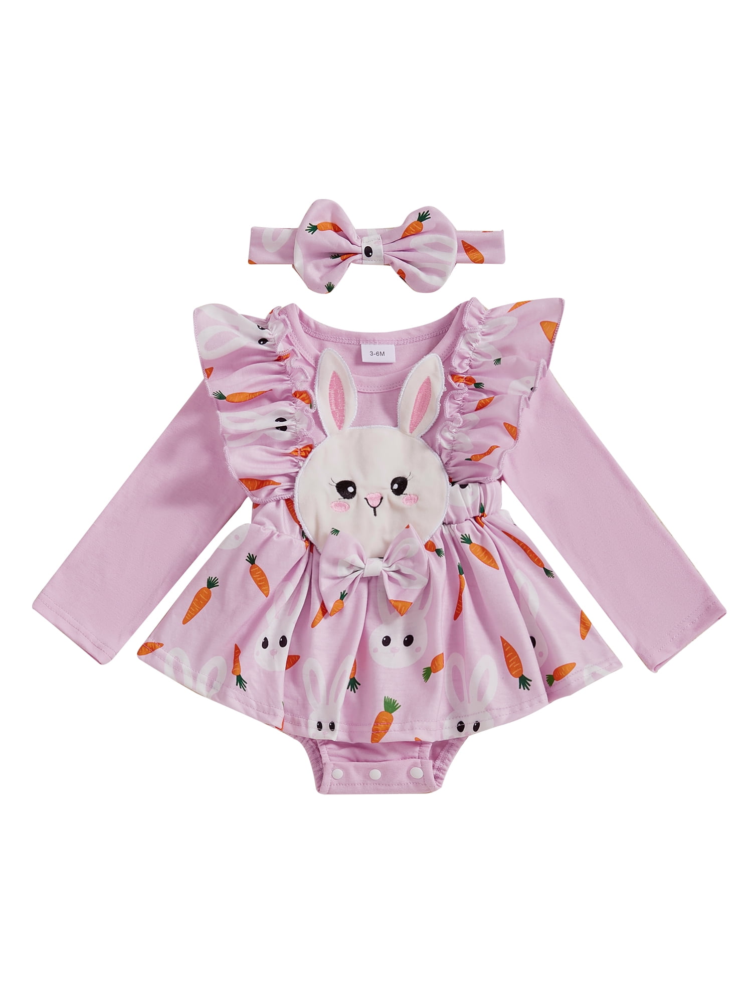 aturustex Toddler Girls Easter Romper Dress Outfits 0 3M 6M 12M 18M Infant Baby Long Sleeve ...