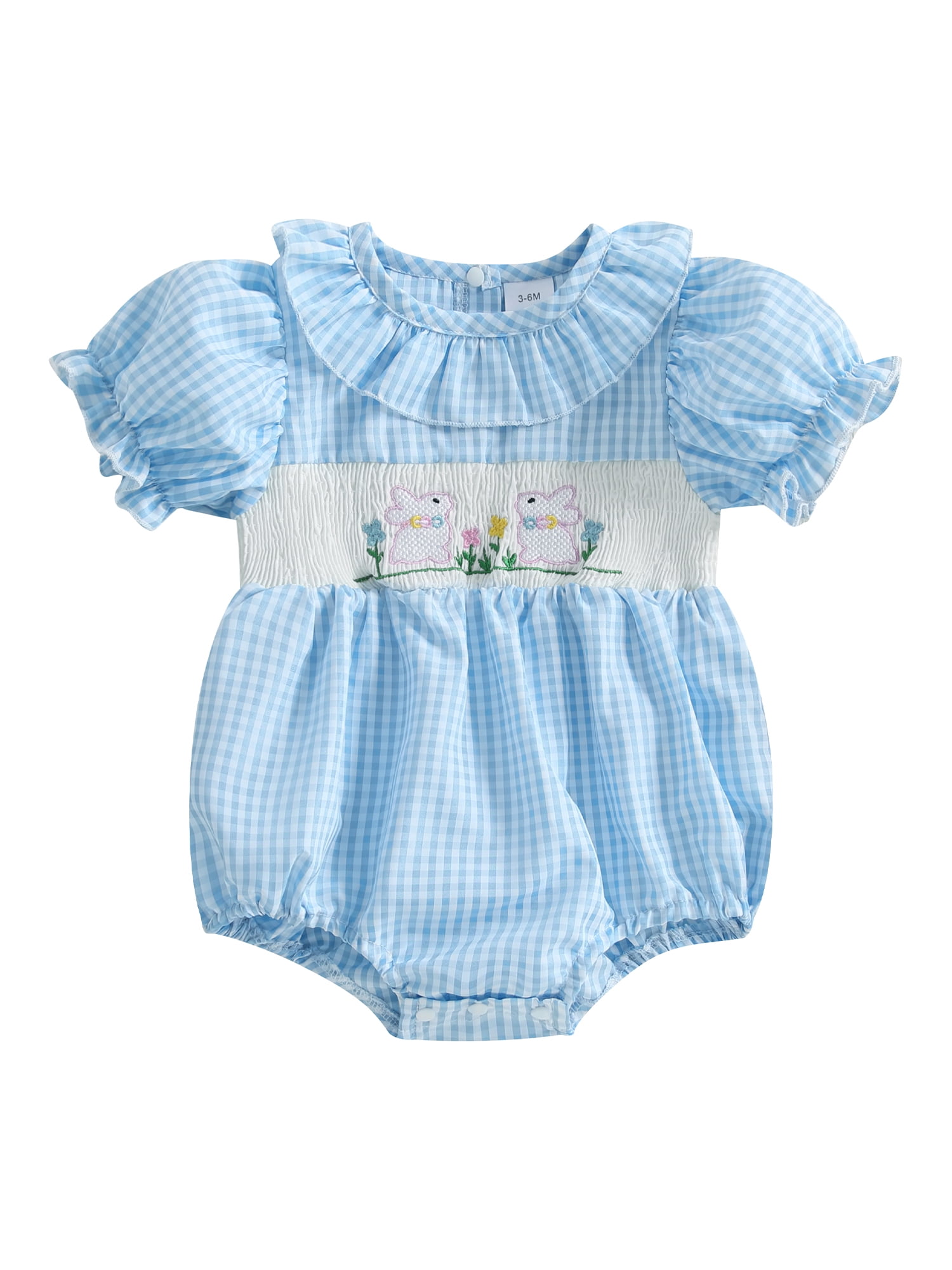 aturustex Toddler Girls Plaid Bubble Romper 0 3M 6M 12M 18M Infant Baby Short Puff Sleeve ...