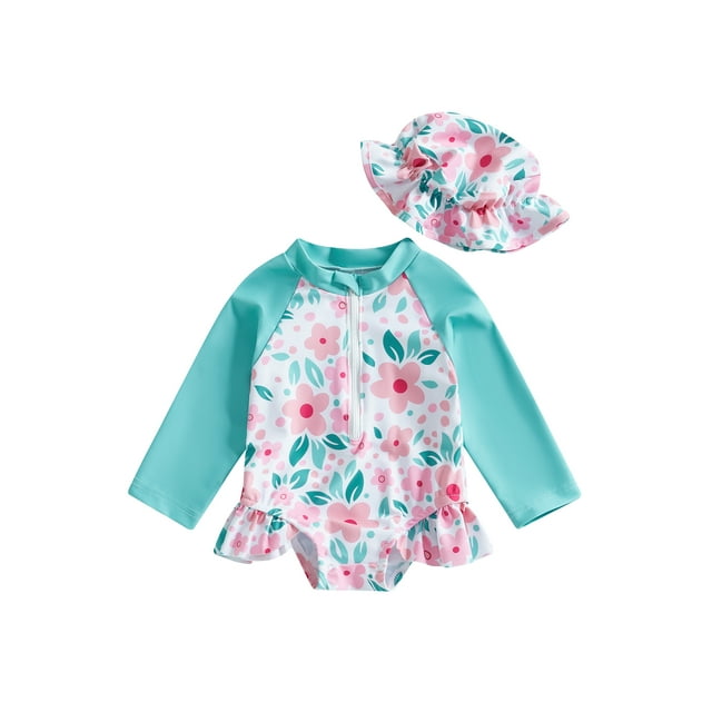 aturustex Toddler Girls Rash Guard Swimsuit Rompers 6M 9M 12M 18M 2T 3T Infant Long Sleeve ...