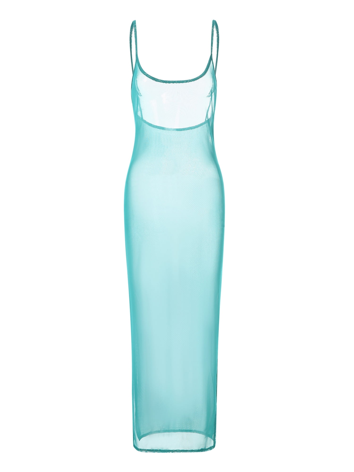 aturustex Women Sling Dress See-Through Low-Cut Dress Spaghetti Strap ...