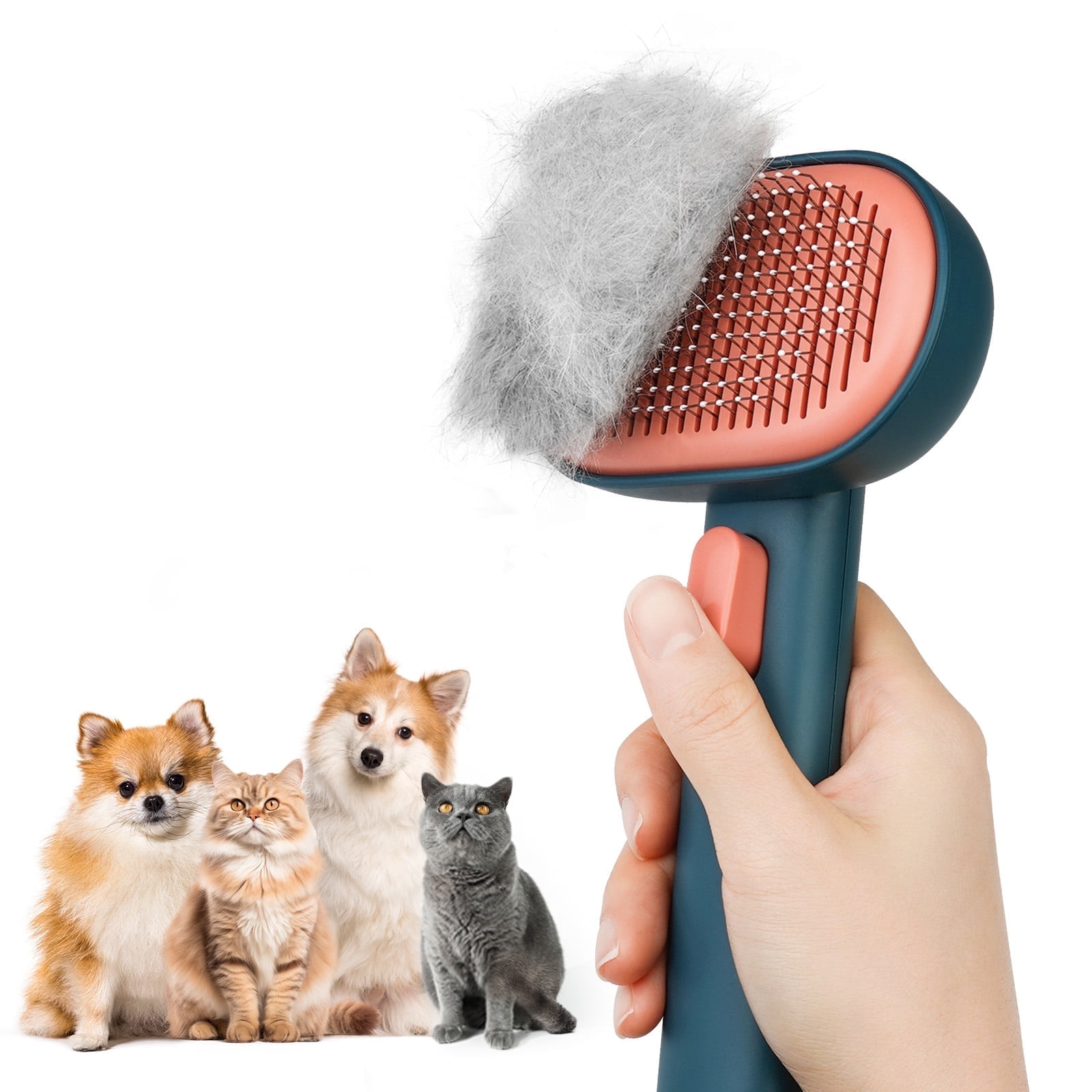 Aumuca Dog and Cat Grooming Brush, Self-Cleaning Shedding Tool for Long ...