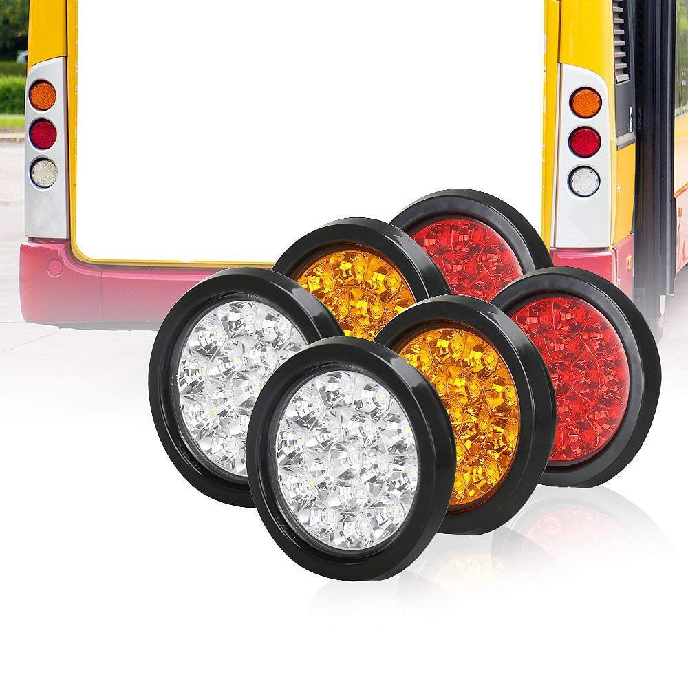 auovo 4" Round Led RRF12 Tail lights with Rubber Grommet 2Amber+2Red ...