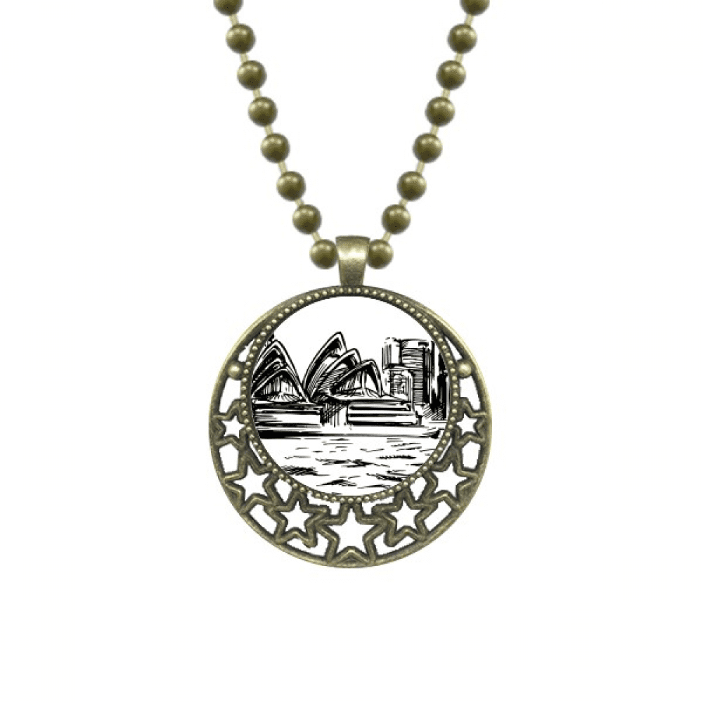 australia sydney opera house sketch pendant star necklmoon chain ...