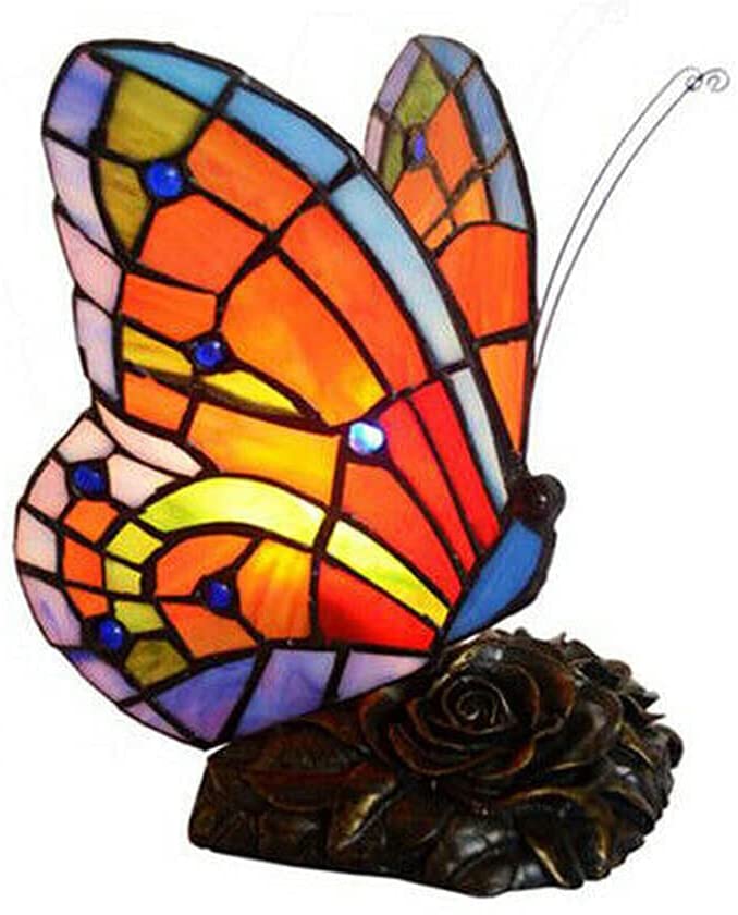 ausuky Cute Butterfly Style Stained Glass Table Lamp Bedside Home Art ...