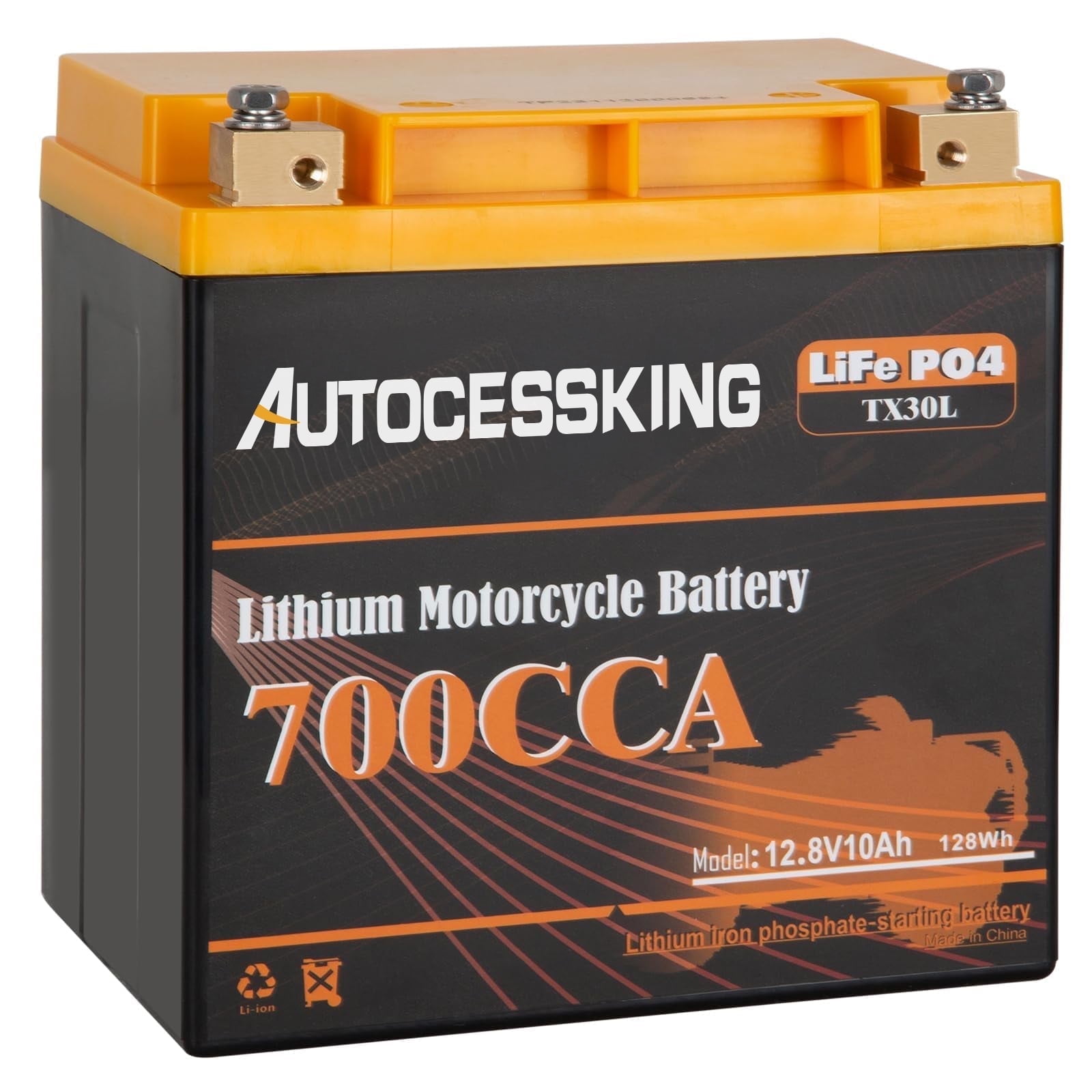 autocessking YTX30L-BS Lithium Motorcycle Battery LiFePO4 700A 12V 10AH ...