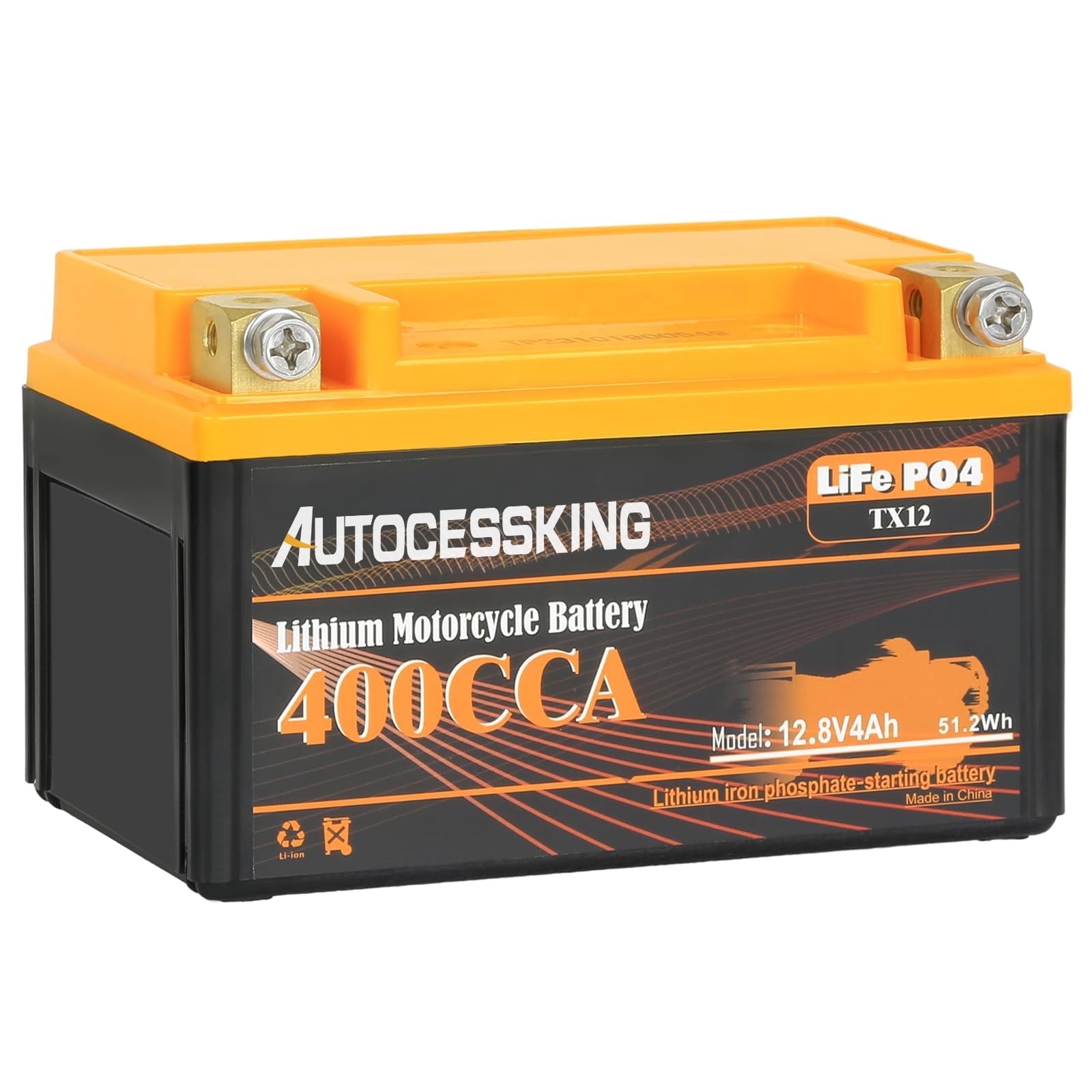 Autocessking 12V 4AH Lithium Lifepo4 Motorcycle Battery, YTX9-BS ATV ...