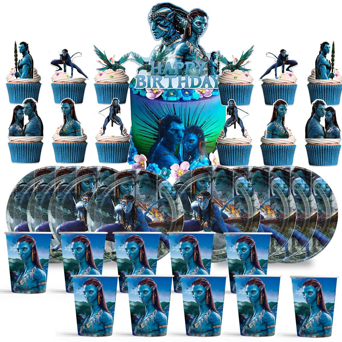 avatar Birthday Cups Party Supplies Plates Fans Decorations Cake Topper ...
