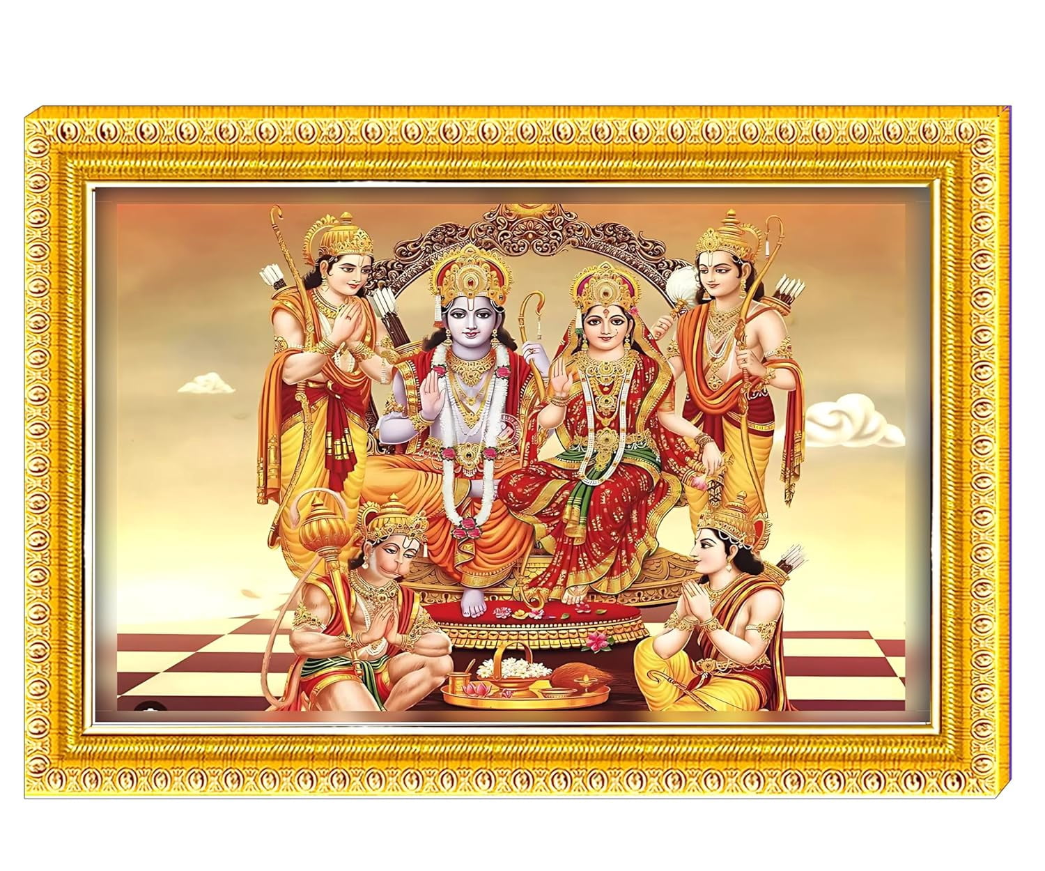 avika wooden store Ram Darbar Photo Frame Golden Colour Size 5x7 inch ...