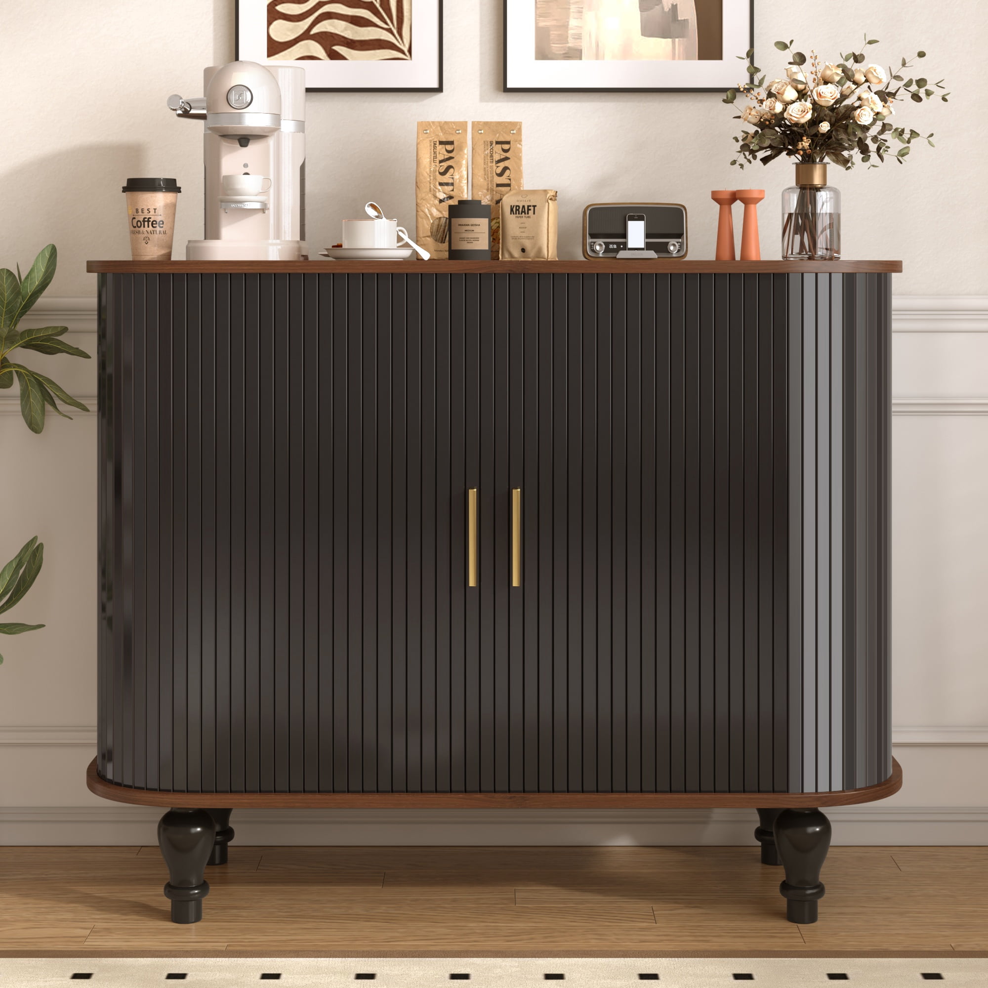 avobird 39" Fluted Liquor & Coffee Bar Cabinet with 6 Wine Racks and 3 ...