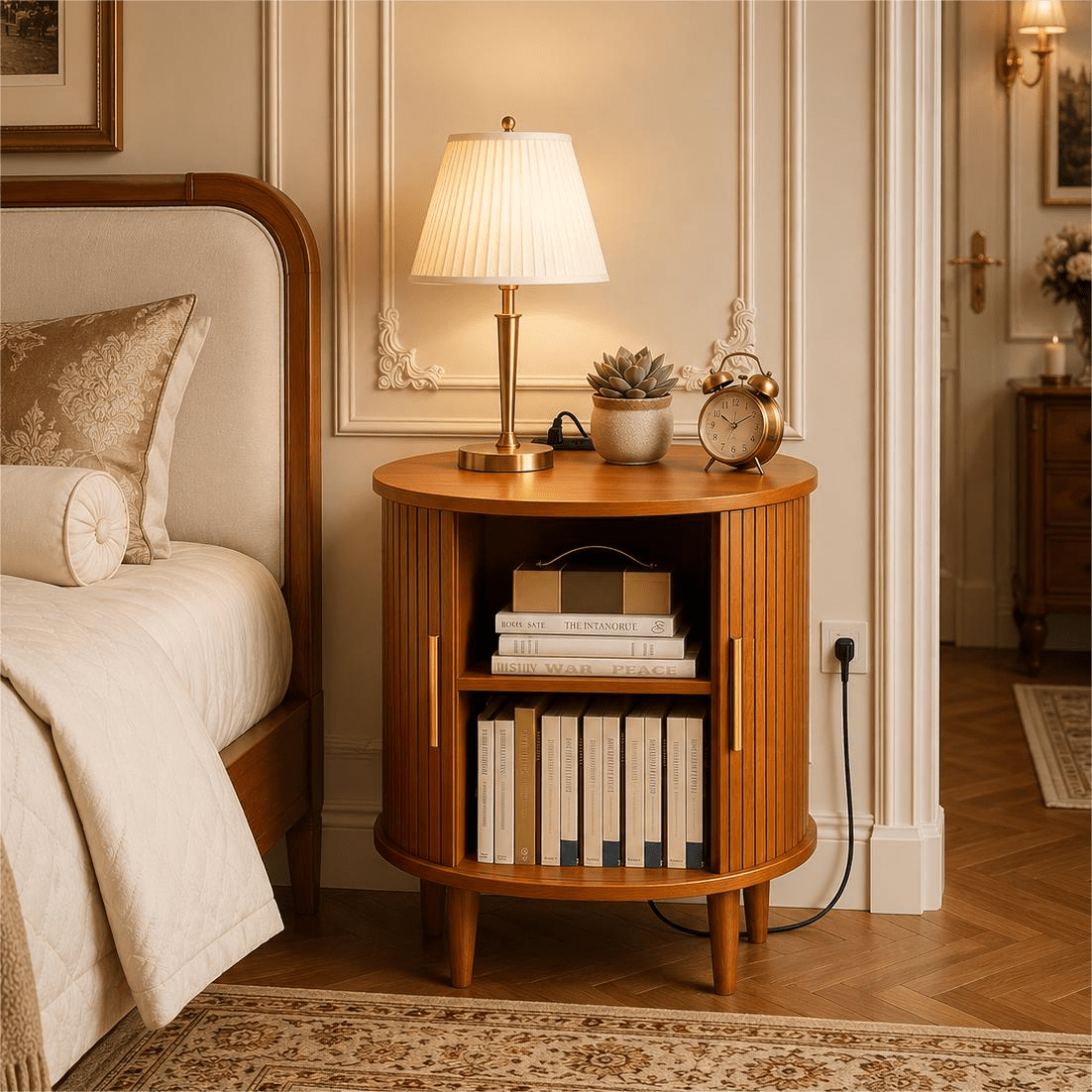 avobird Fluted Nightstand with Charging Station, Modern Side Table ...