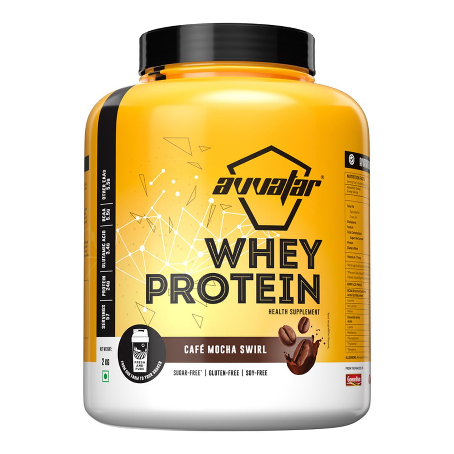 avvatar WHEY PROTEIN | 1Kg | Cafe Mocha Swirl Flavour | 24g Protein ...